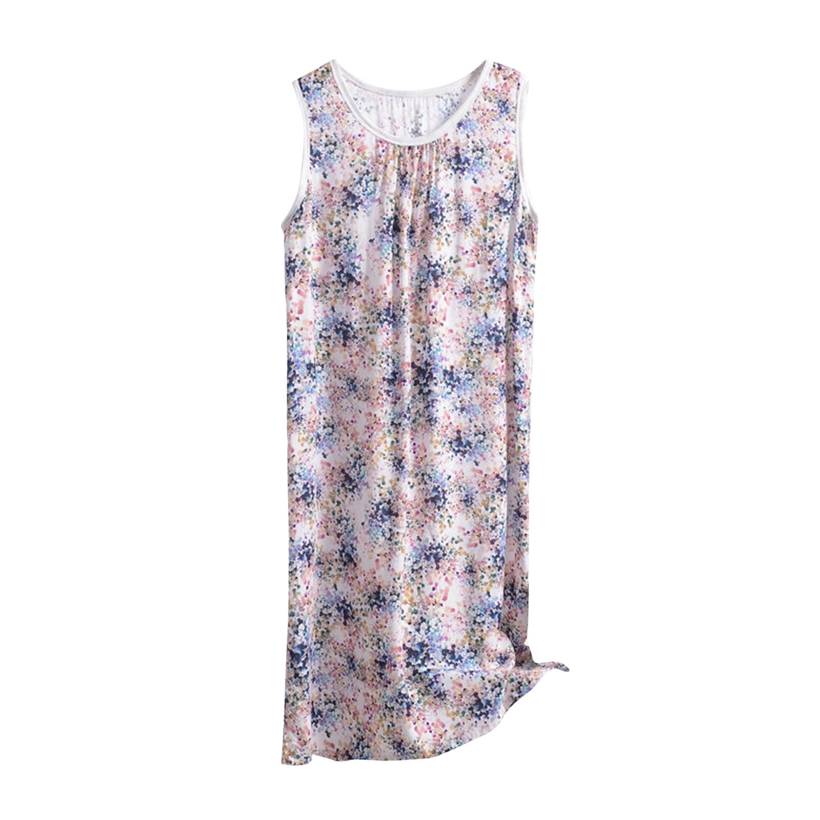 POIUYTR Womens Tank Nightgown Plus Size Sleep Shirts Sleeveless Floral ...