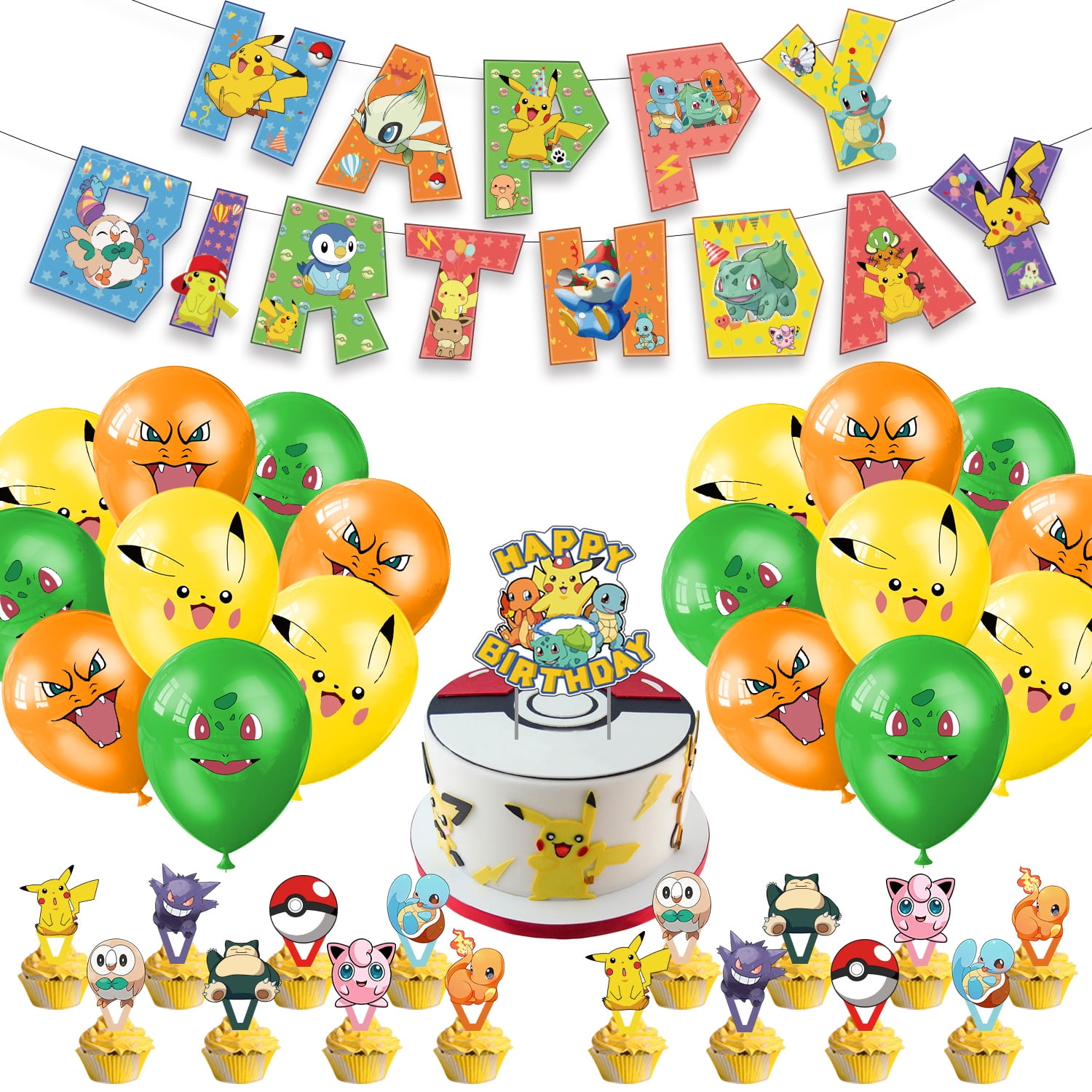 POKE-MON Birthday Decorations Party Supplies Theme Party Favor Include ...