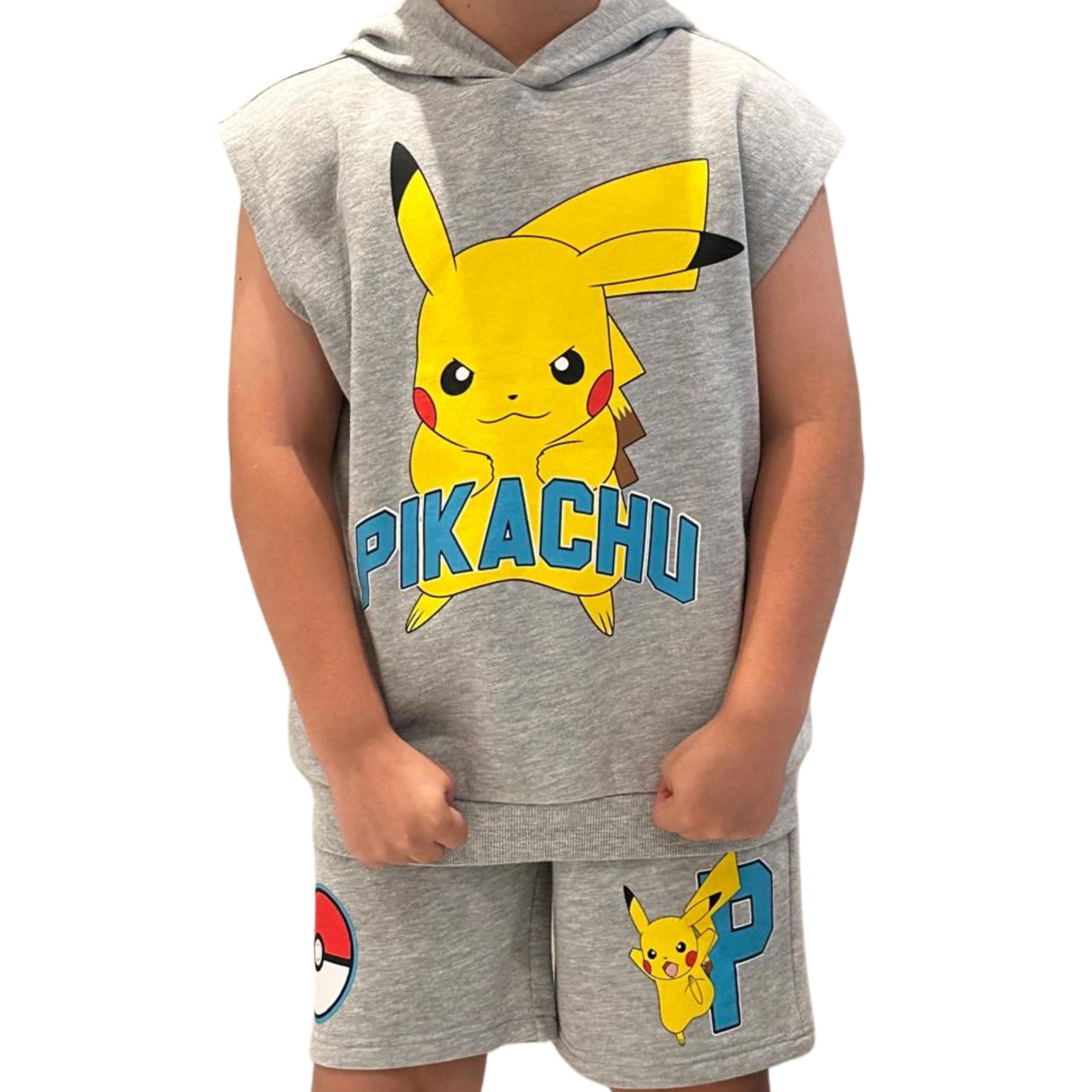 POKEMON Boys Pickachu Hooded Muscle T- Shirt and Shorts Clothing Set ...