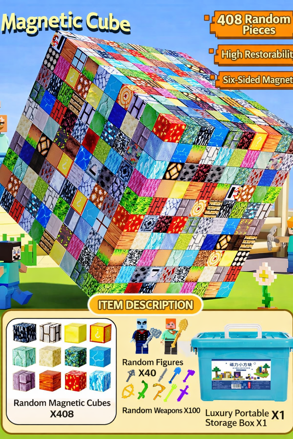 POKEMON Magnetic Building Cubes 408 Piece Luxury Storage Bucket STEM ...