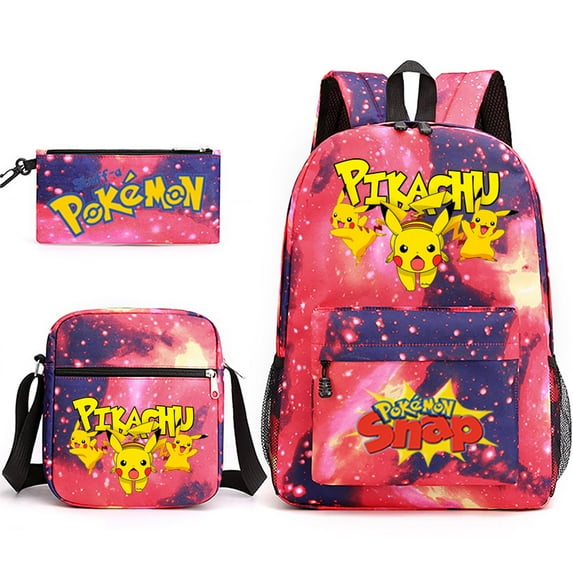 POKEMONCartoon 3 Piece Backpack Anime Knapsacks Game Day Packs Cartoon ...