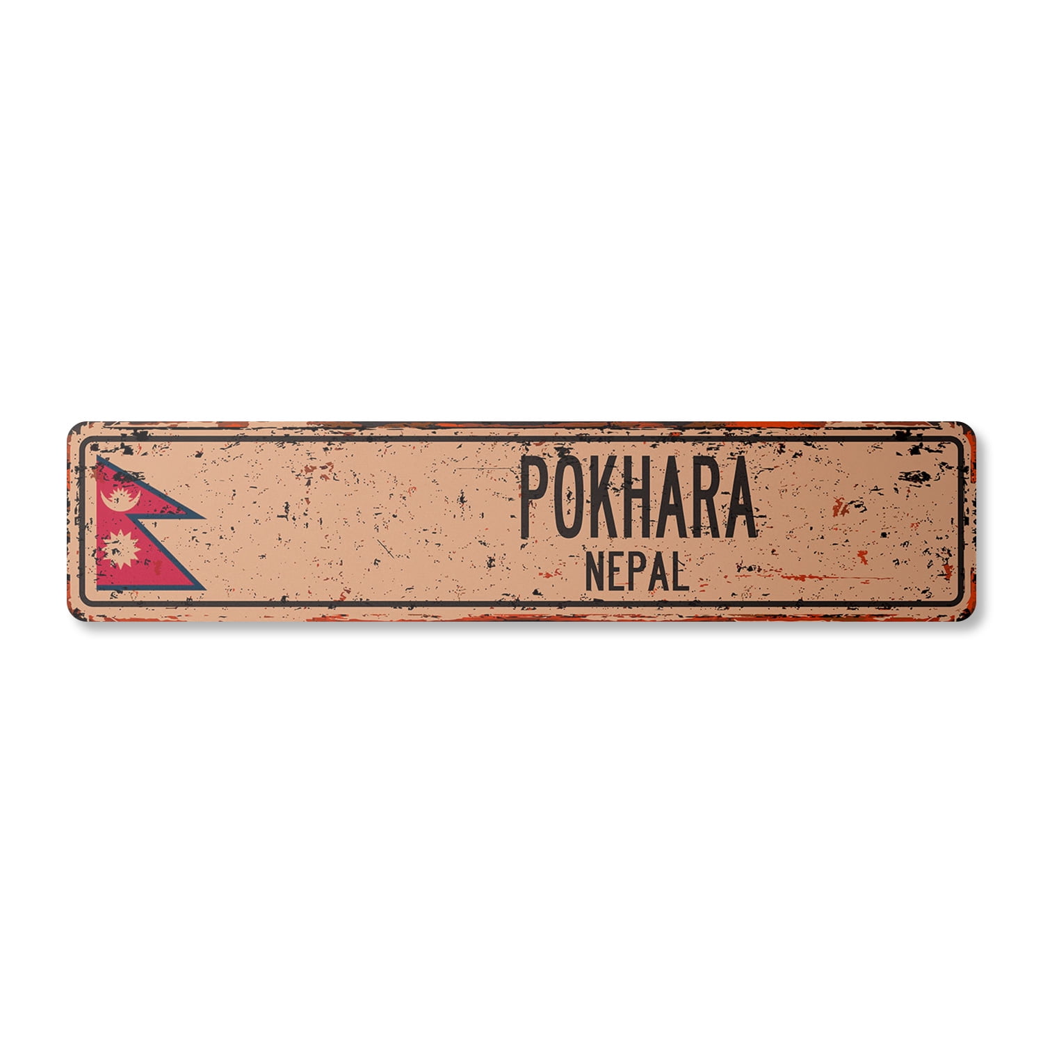 POKHARA NEPAL Vintage Plastic Street Sign Nepalese flag city country ...
