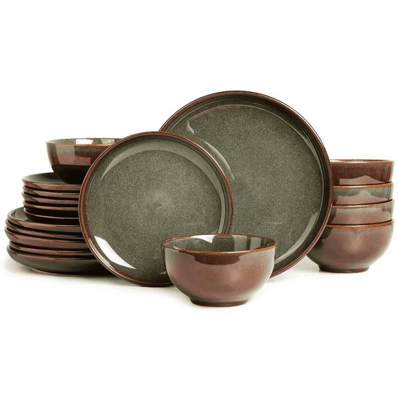 Pokini 16-Piece Stoneware Dinnerware Sets, Plates and Bowls Sets for 4 ...
