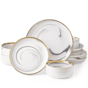 Onader 12 Piece Stoneware Dinnerware Sets, Plates and Bowls Dish Set ...