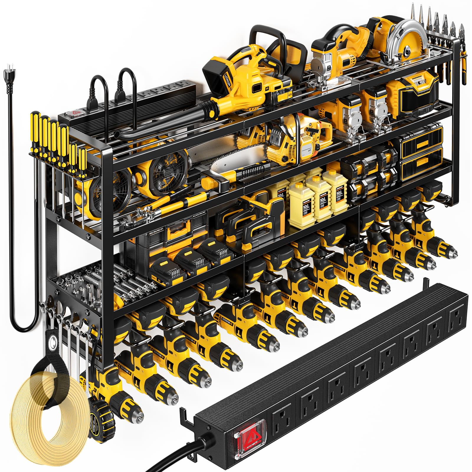 POKIPO 49.5" W Large Power Tool Organizer Wall with Charging Station, 4 ...