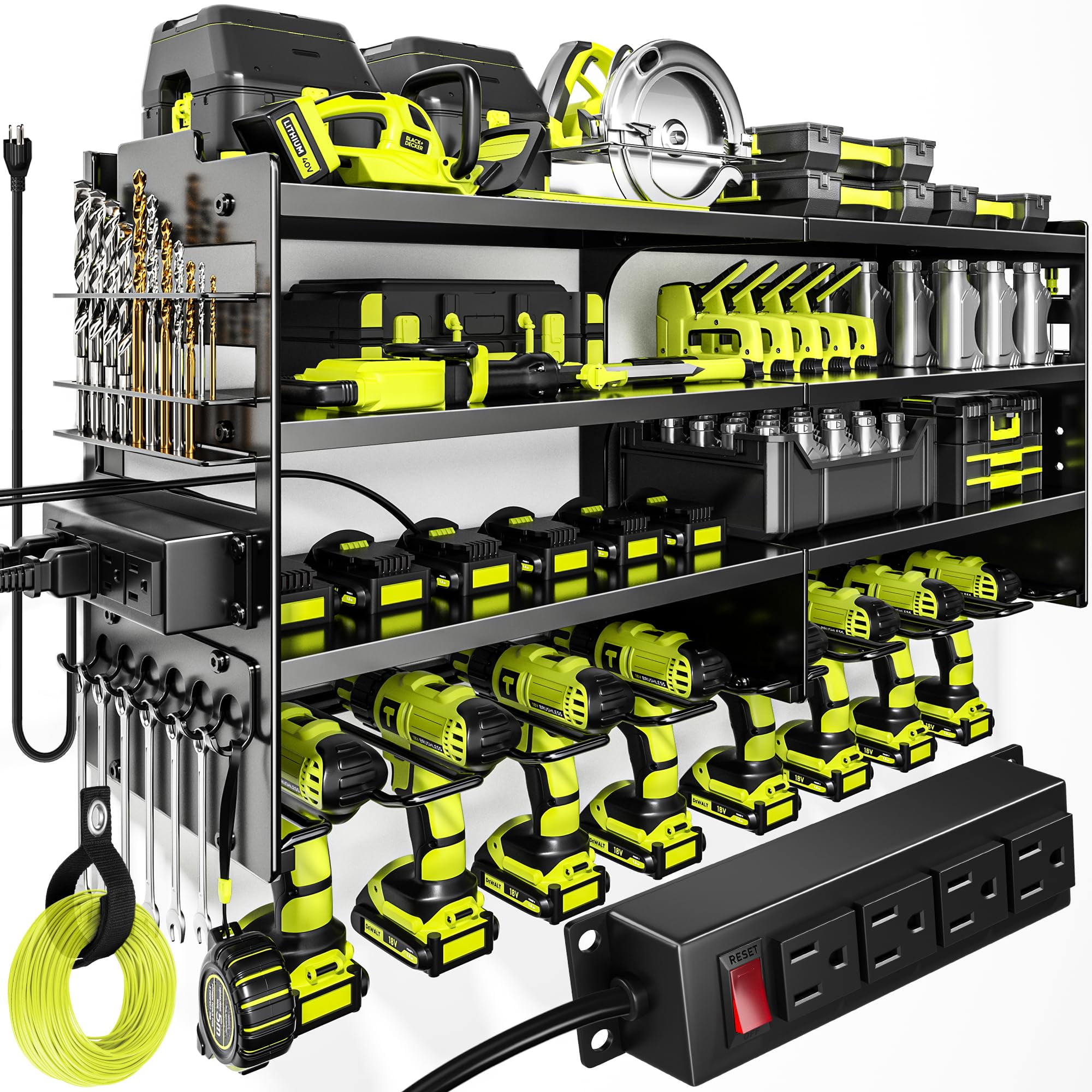 POKIPO Large Power Tool Organizer Wall Mount with Station,4 Layer Heavy ...