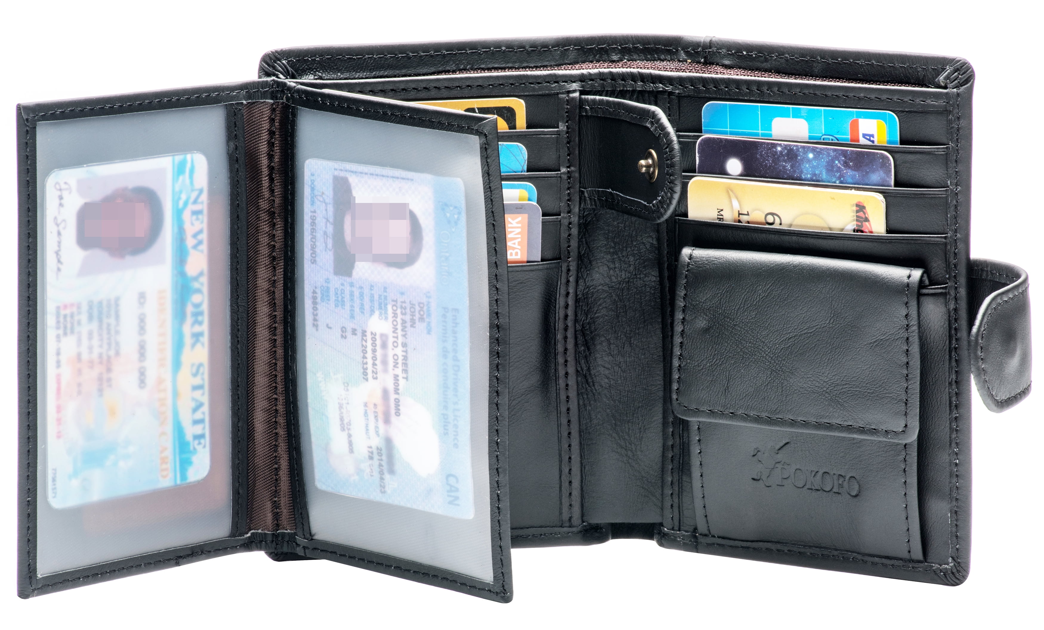 POKOFO Men's RFID Blocking Leather Trifold Wallet with Coin Compartment ...