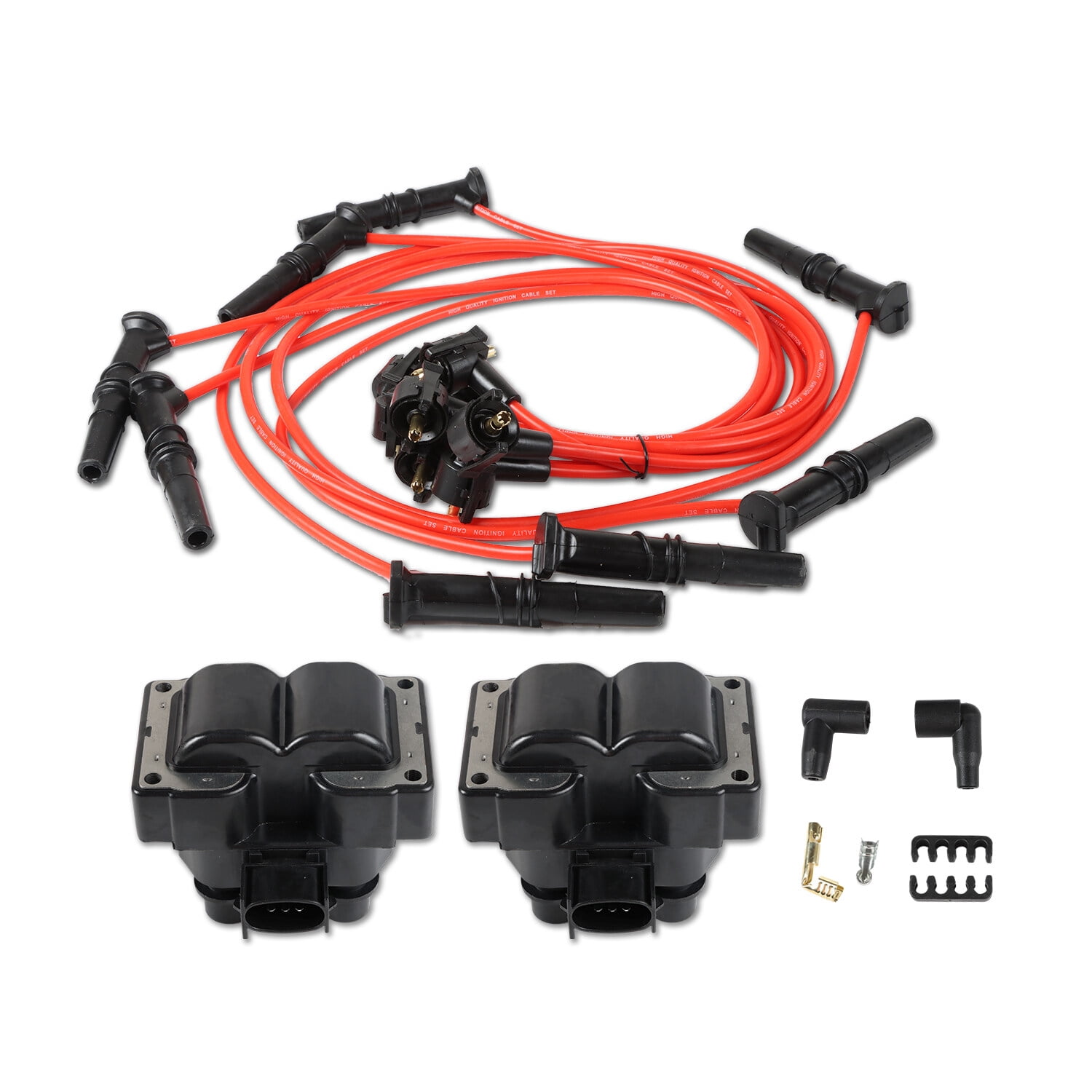 POLARPRA 2pcs FD487 Ignition Coil Pack + 8pcs Spark Plugs Wires for ...