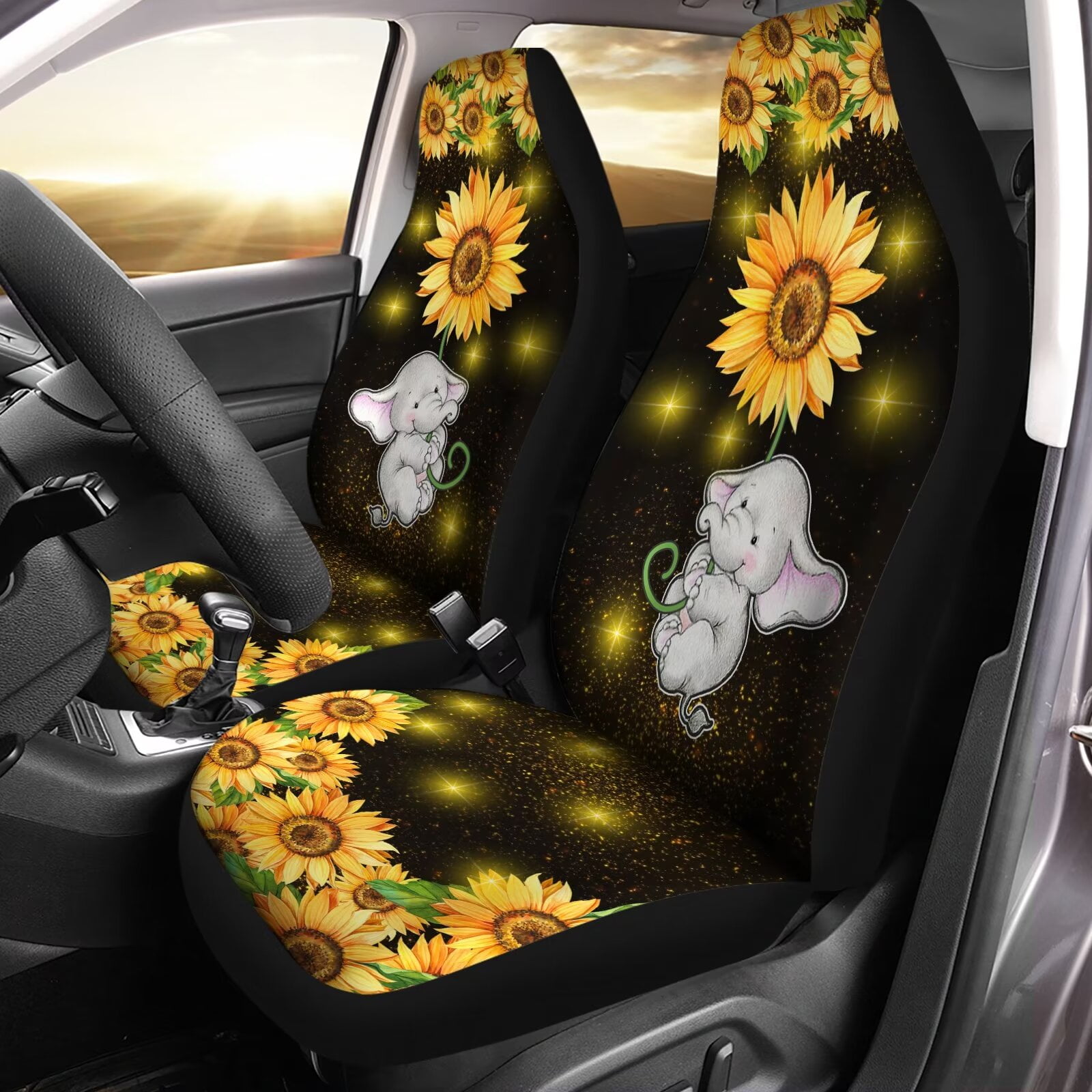 POLERO 2 PCS Car Seat Covers Cute Elephant Sunflower Print Front Auto ...