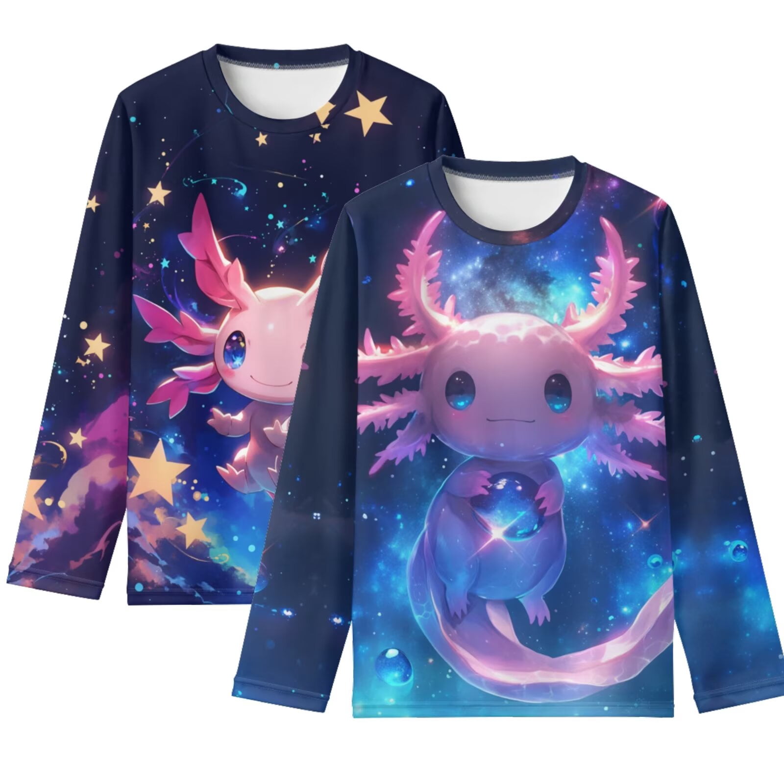 POLERO 2 Pack Girls Long Sleeve Shirts Galaxy Axolotl Stars Soft Loose ...