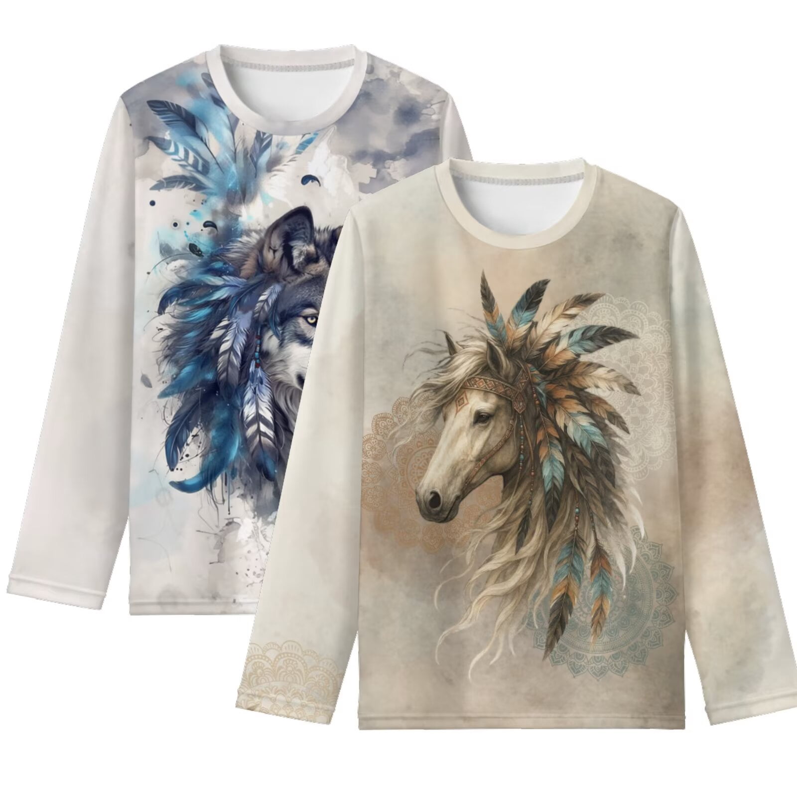 POLERO 2 Pack Tribal Horse Wolf Girls Long Sleeve Shirts 5-6 Years Soft ...