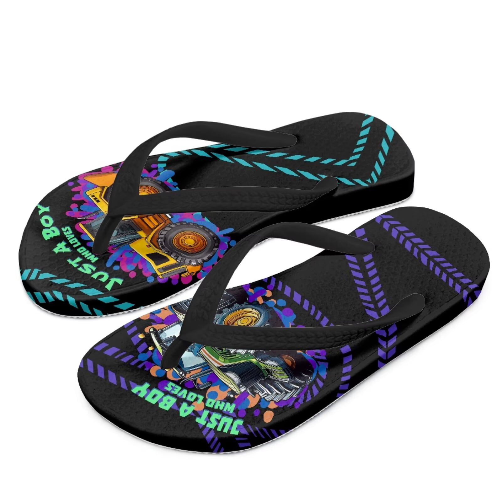 POLERO Boy Flips Flops for Kids Funny Cartoon Tractor Print Child Slip ...
