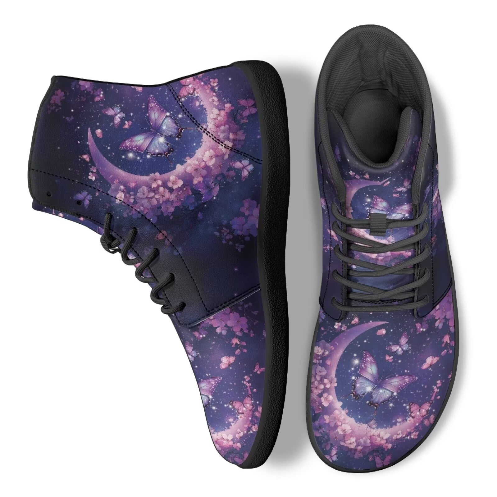 POLERO Butterfly Moon Floral Purple Walking Shoes Wide Width Running ...