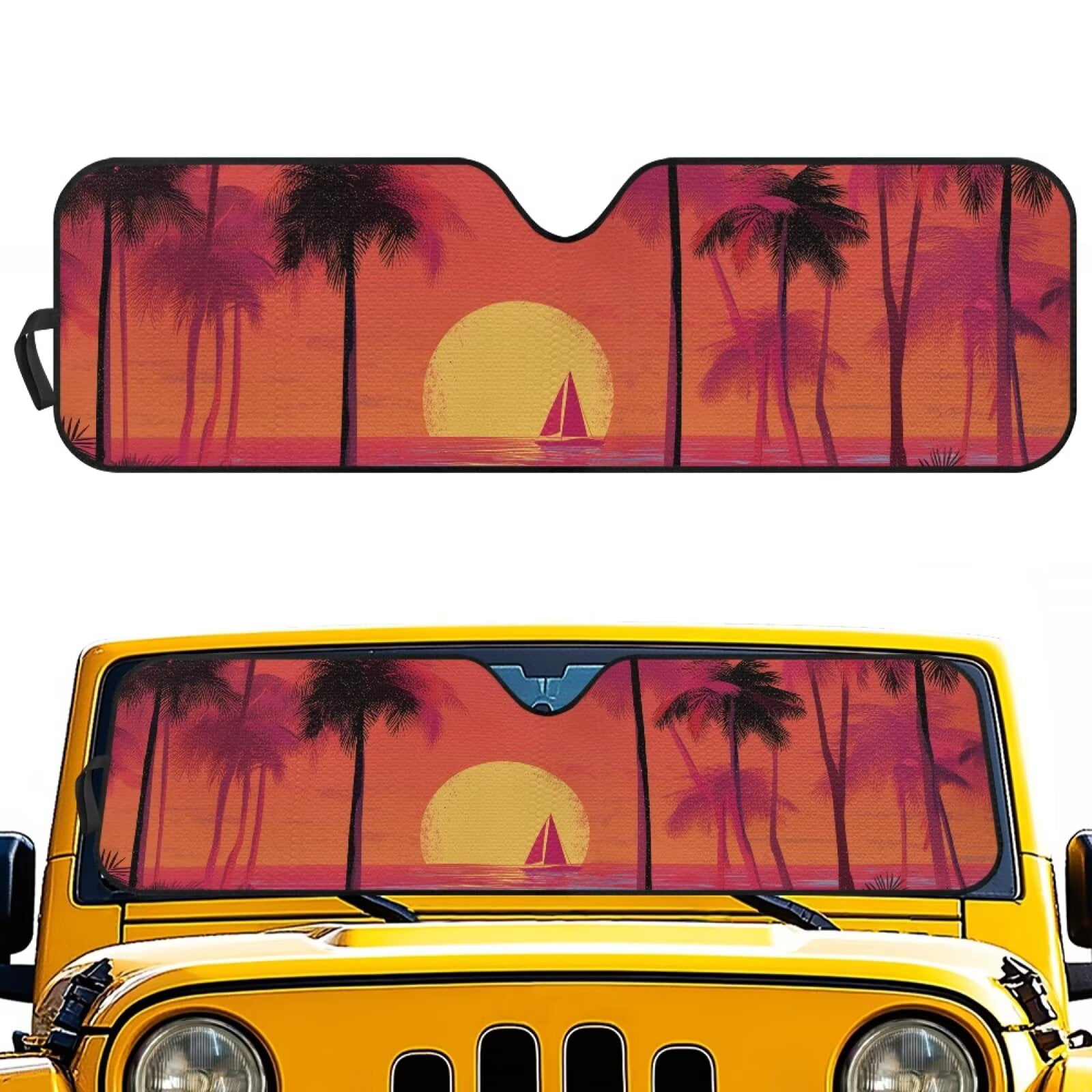POLERO Car Windshield Sun Shade, Tropical Sunset Palm Tree Car Window ...