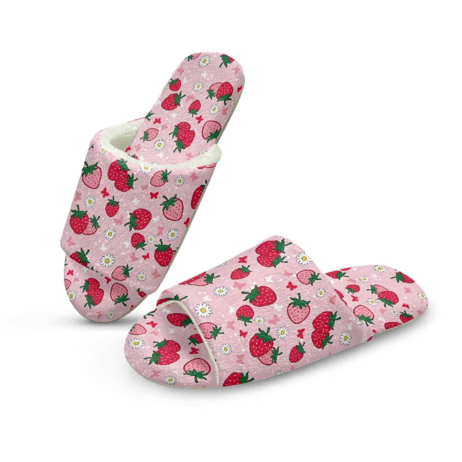 POLERO Cartoon Strawberry Print House Slippers for Women Open Toe ...