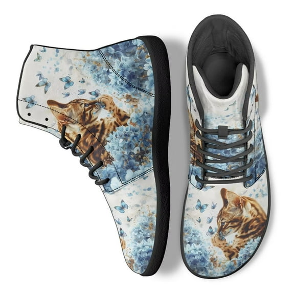 POLERO Cat Blue Flower Work Shoes for Women Men Non Slip Walk Sneakers ...