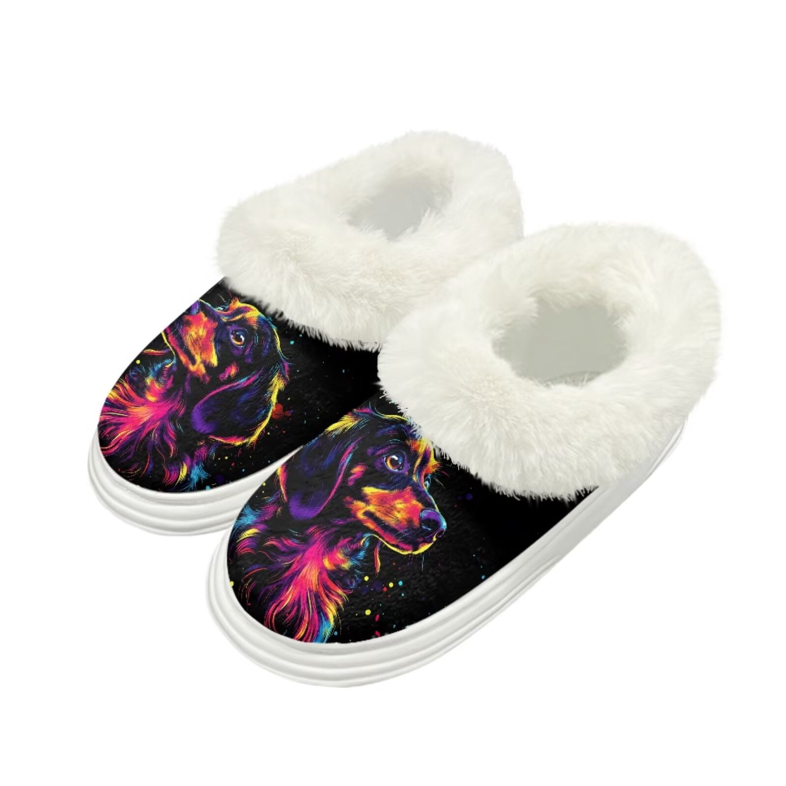 POLERO Color Dachshund Dog Print Cozy Slippers for Women with Anti-Skid ...
