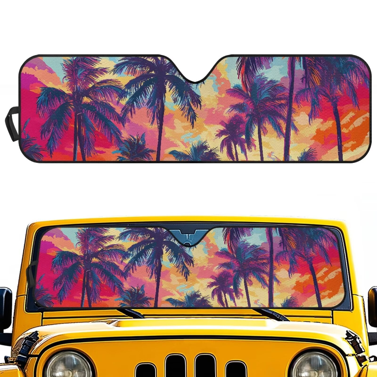 POLERO Cute Car Front Window Sun Shield - Watercolor Tropical Palm Tree ...