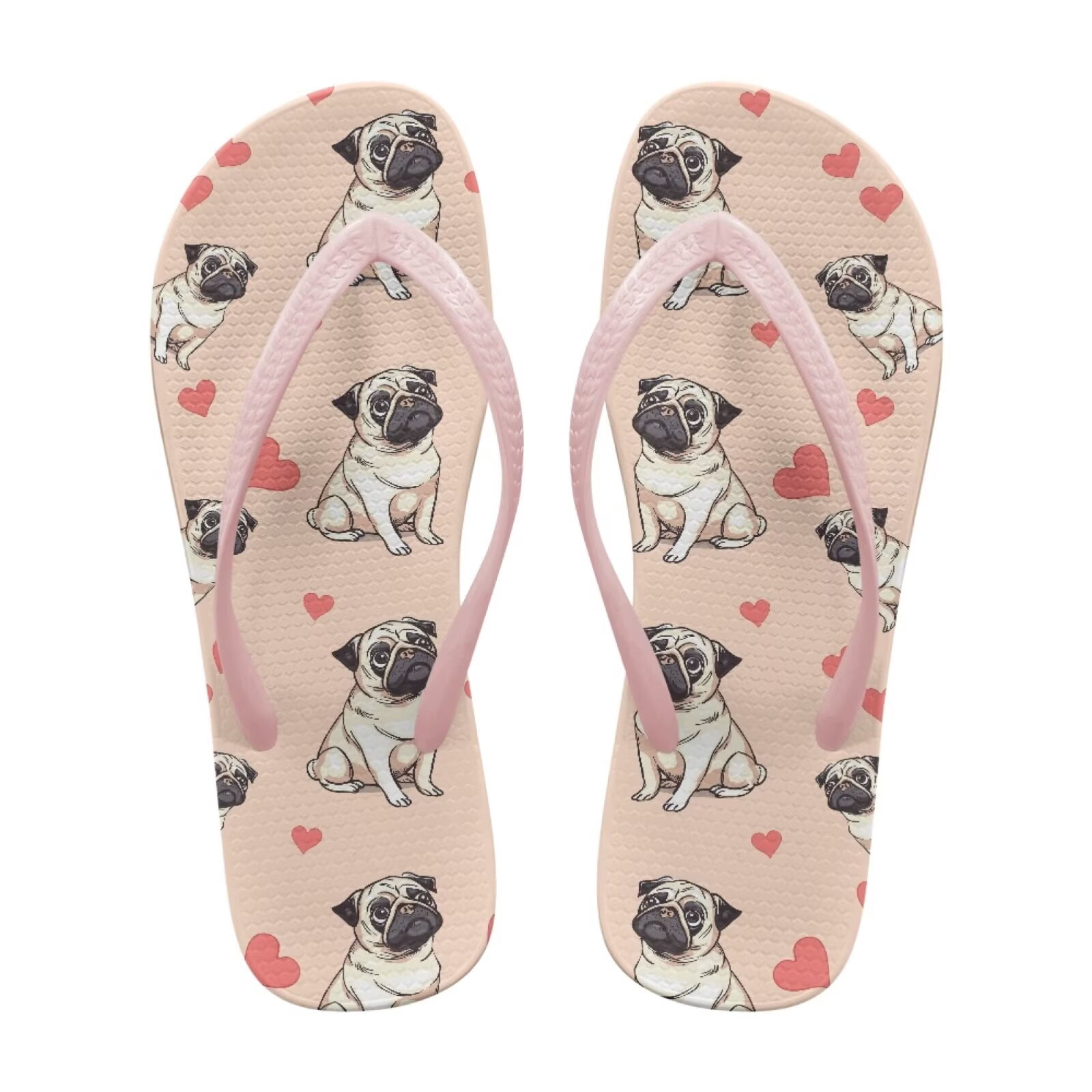 POLERO Cute Pug Flip Flops for Women Beach Arch Support Waterproof ...