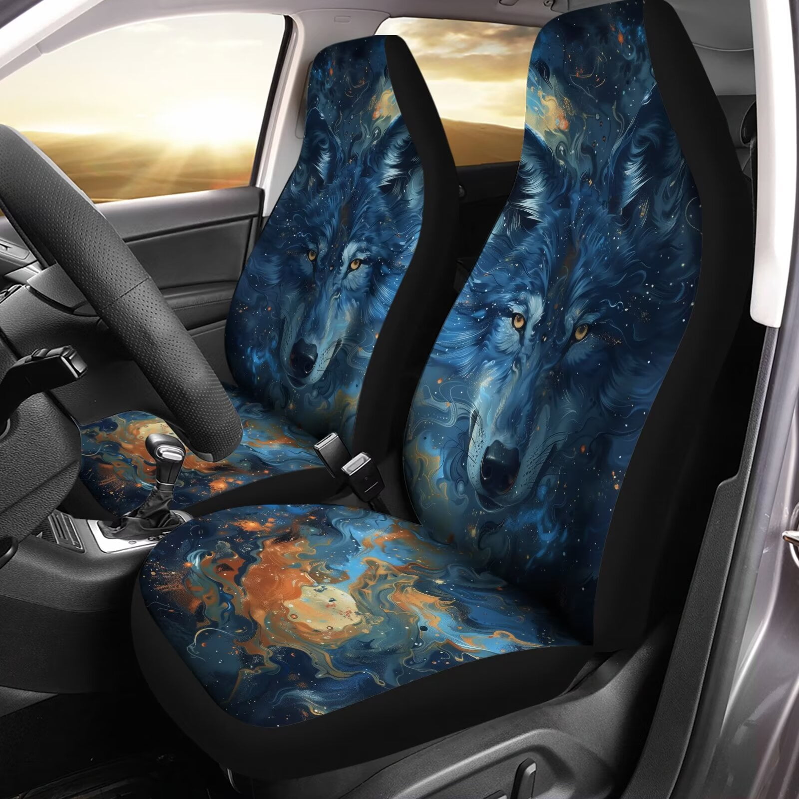 POLERO Direwolf Starry Sky Printed Front Seat Cover 2 Pcs, Universal ...
