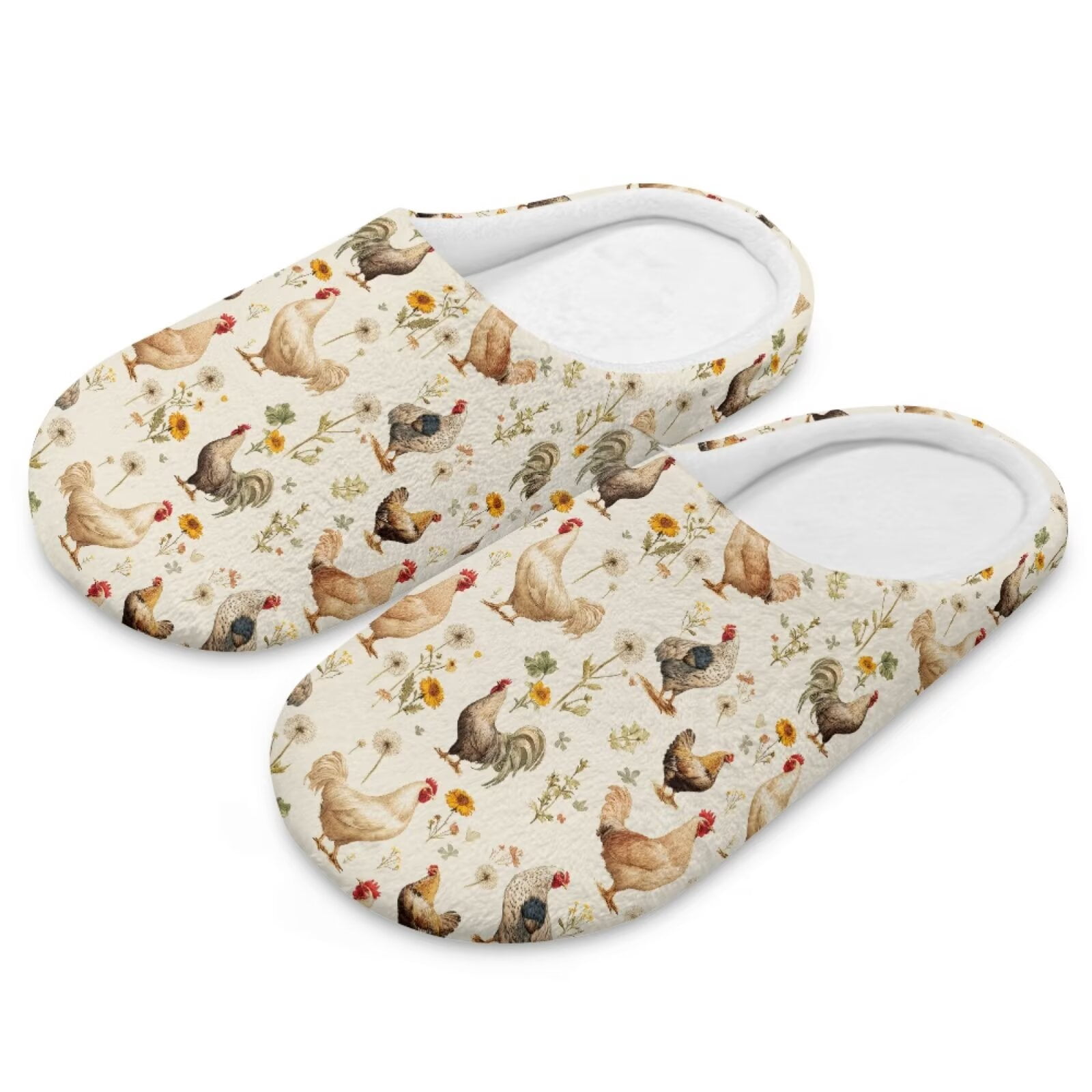 POLERO Farm Rooster Chicken Print House Slippers for Women Indoor ...