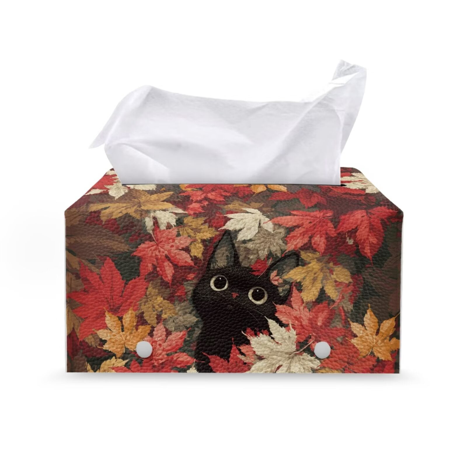 POLERO Fashion PU Leather Tissue Box Holder Black Cat Leaves ...