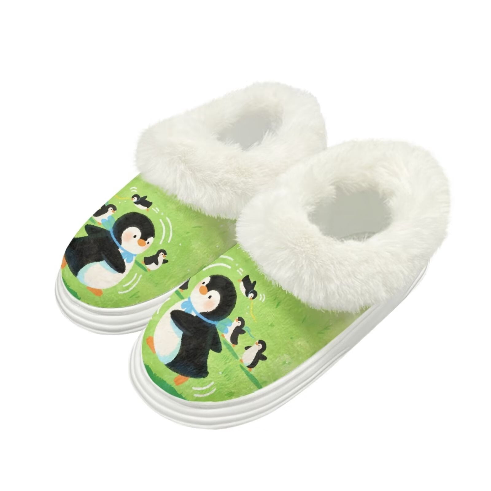 POLERO Funny Penguin Print Women's House Slippers Thick Sole Fuzzy ...