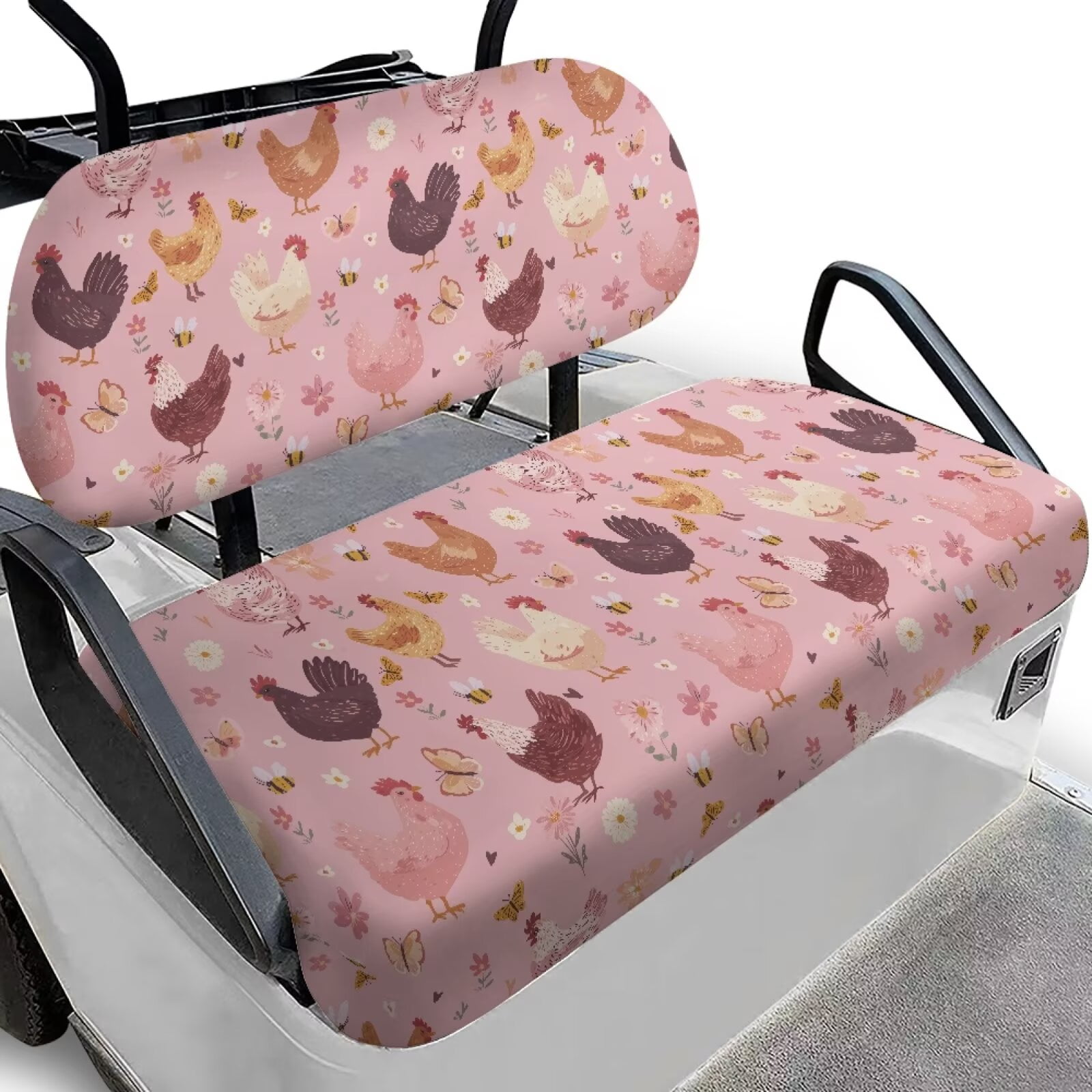 POLERO Golf Cart Bench Seat Covers Pink Rooster Chicken Print Non-slip ...