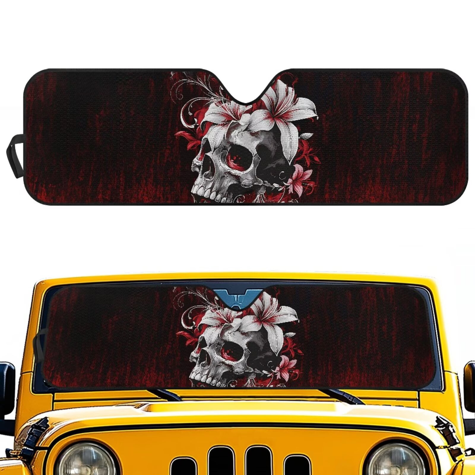 POLERO Goth Skull Lily Windshield Sun Shade Sun Visor Heat Shield for ...