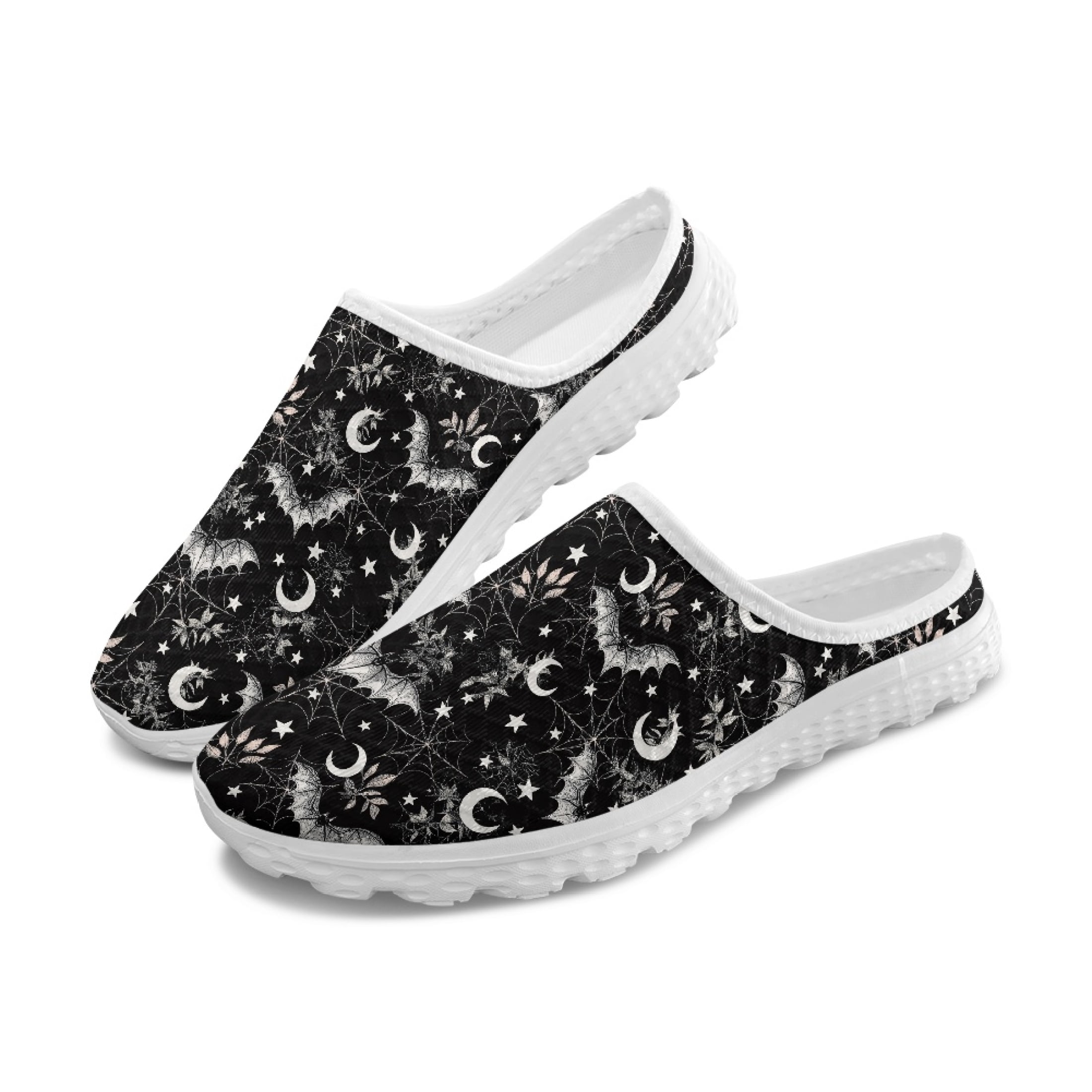 Chririnla Gothic Bat Moon Print Mesh Slip On Mules - Breathable ...