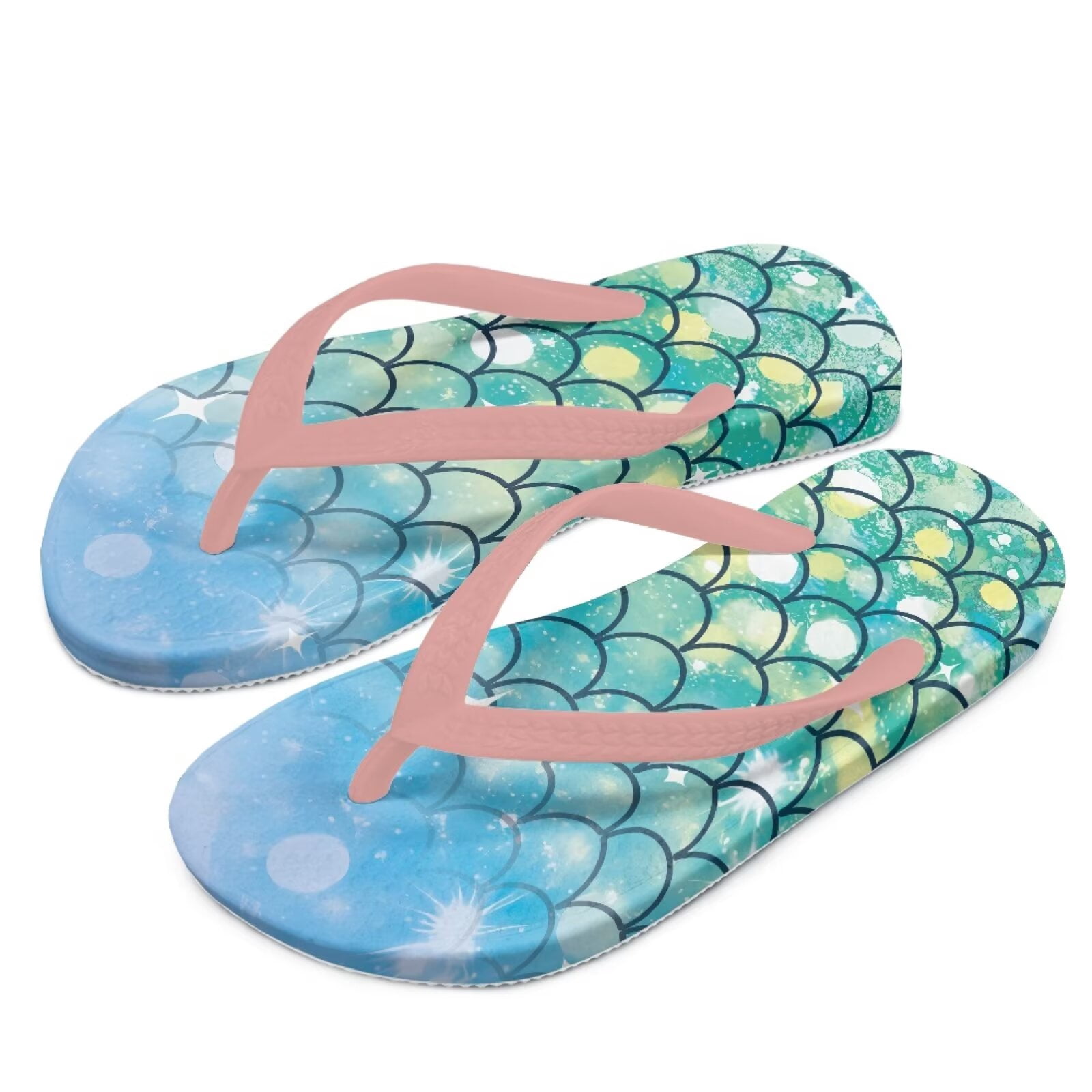 POLERO Green Mermaid Scale Print Flip Flop Sandal Water Shoes - Beach ...