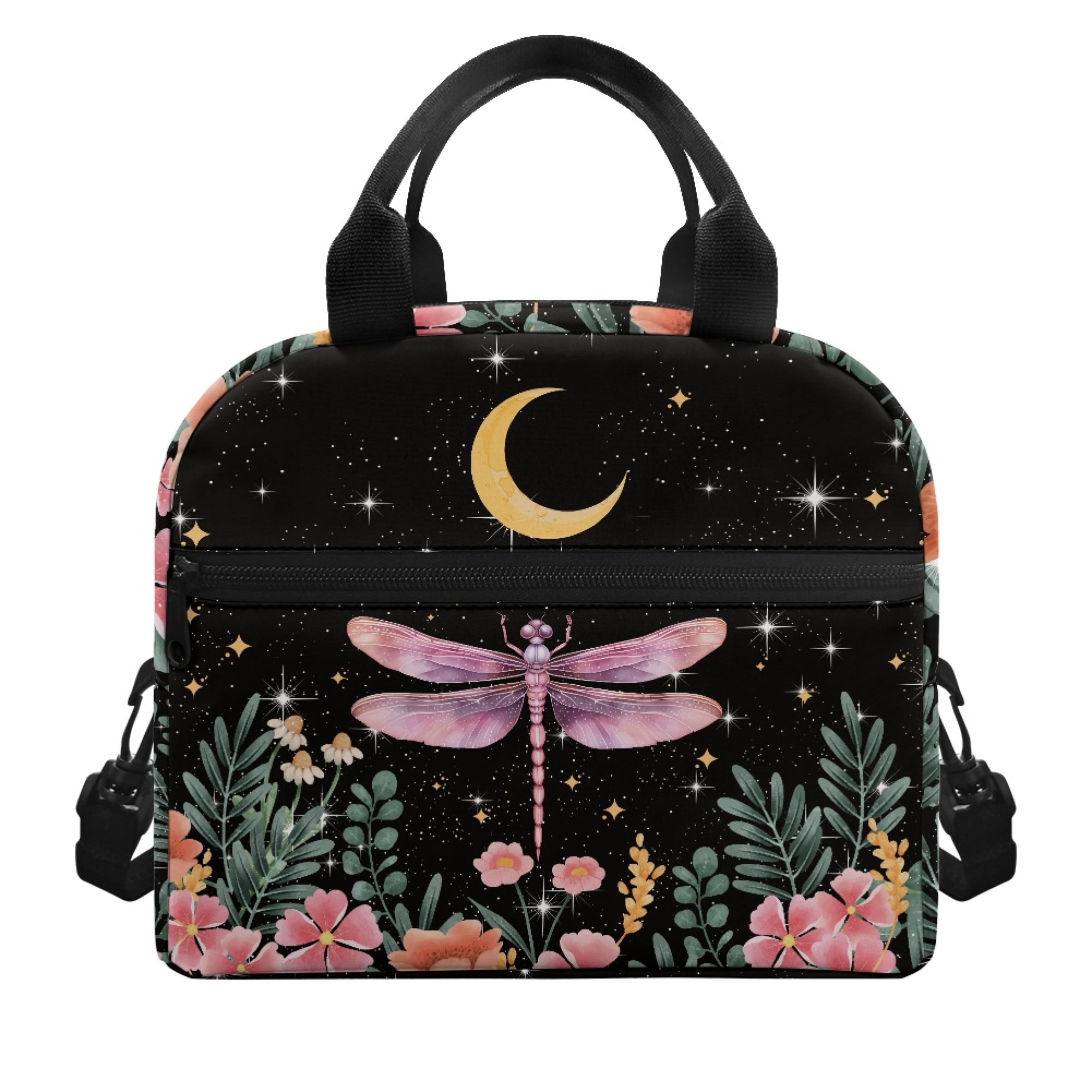 POLERO Insulated Lunch Bag Showcasing Dragonfly Moon Floral - Reusable ...