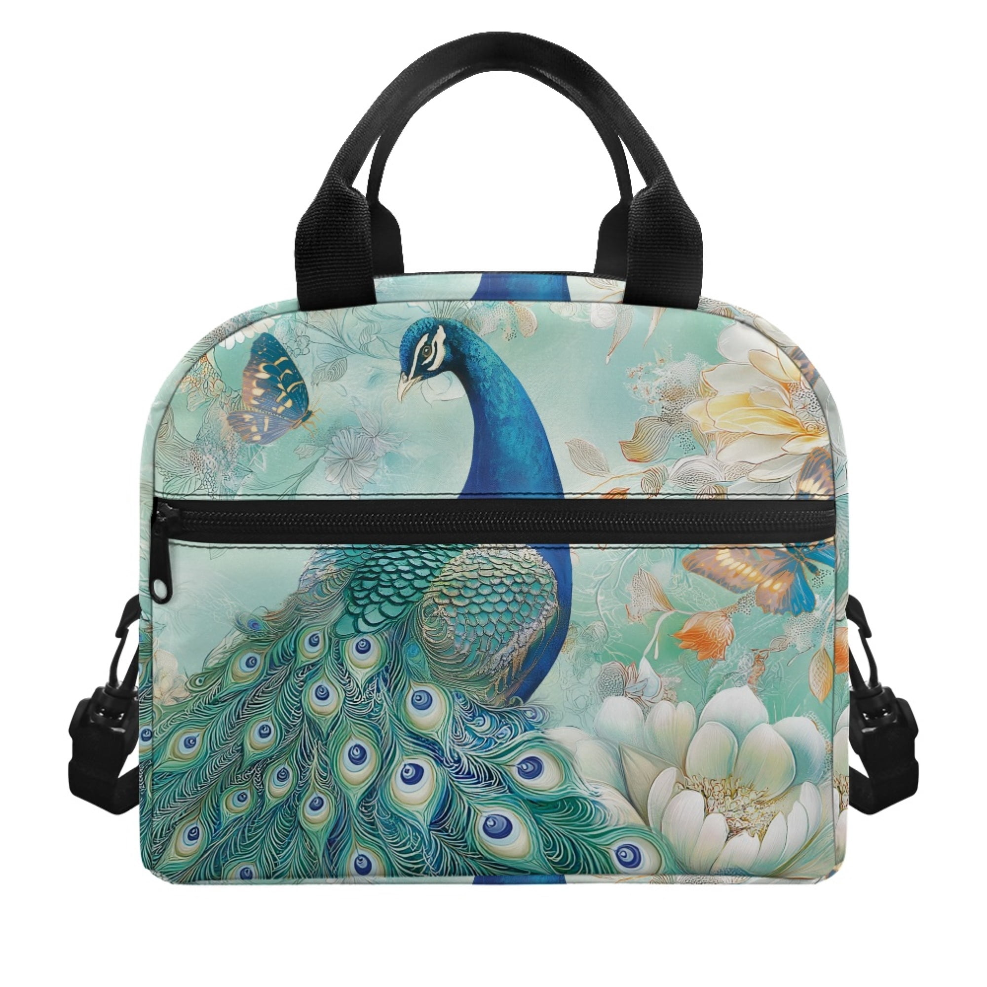 POLERO Insulated Lunch Bag Showcasing Peacock Floral - Reusable ...