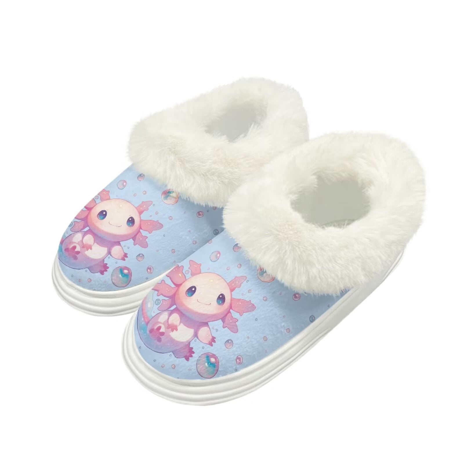 POLERO Kawaii Axolotl Pirnt Slippers for Women Indoor Fuzzy House ...