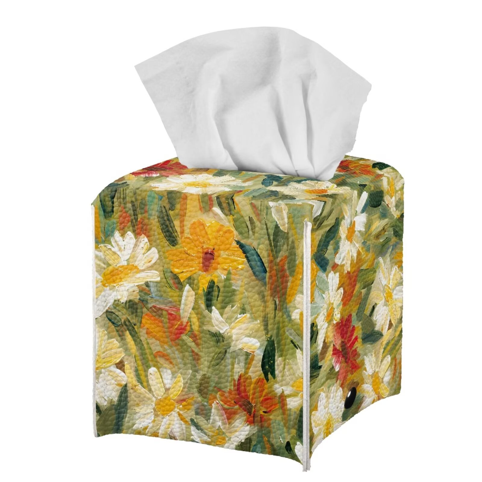 POLERO Oil Painting Floral Print Tissue Box Cover, PU Leather Car ...