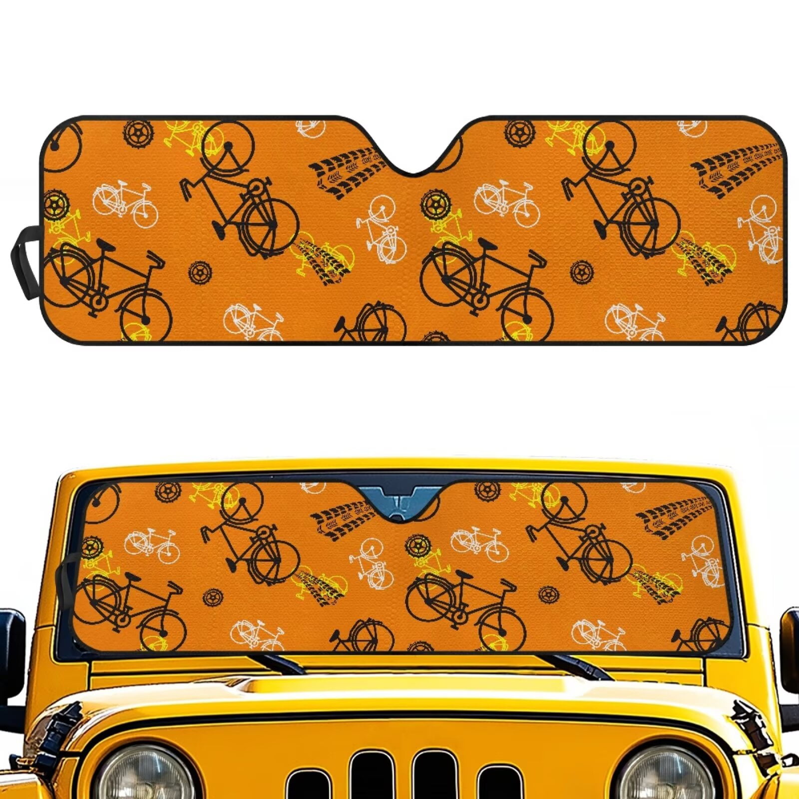 POLERO Orange Bicycle Pattern Windshield Sun Shade Sun Visor Heat ...