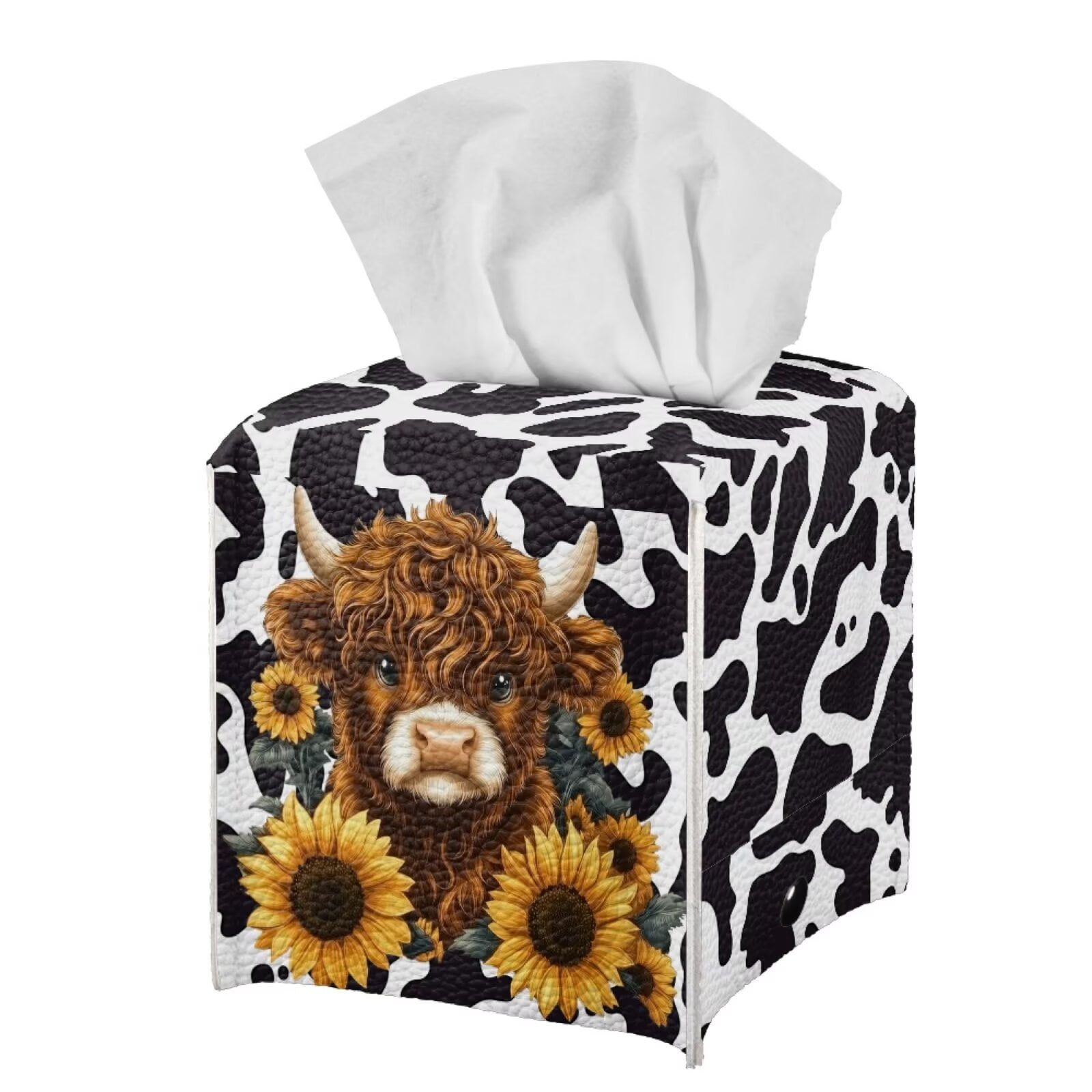 POLERO PU Leather Square Tissue Box Cover - Brown Highland Cow ...