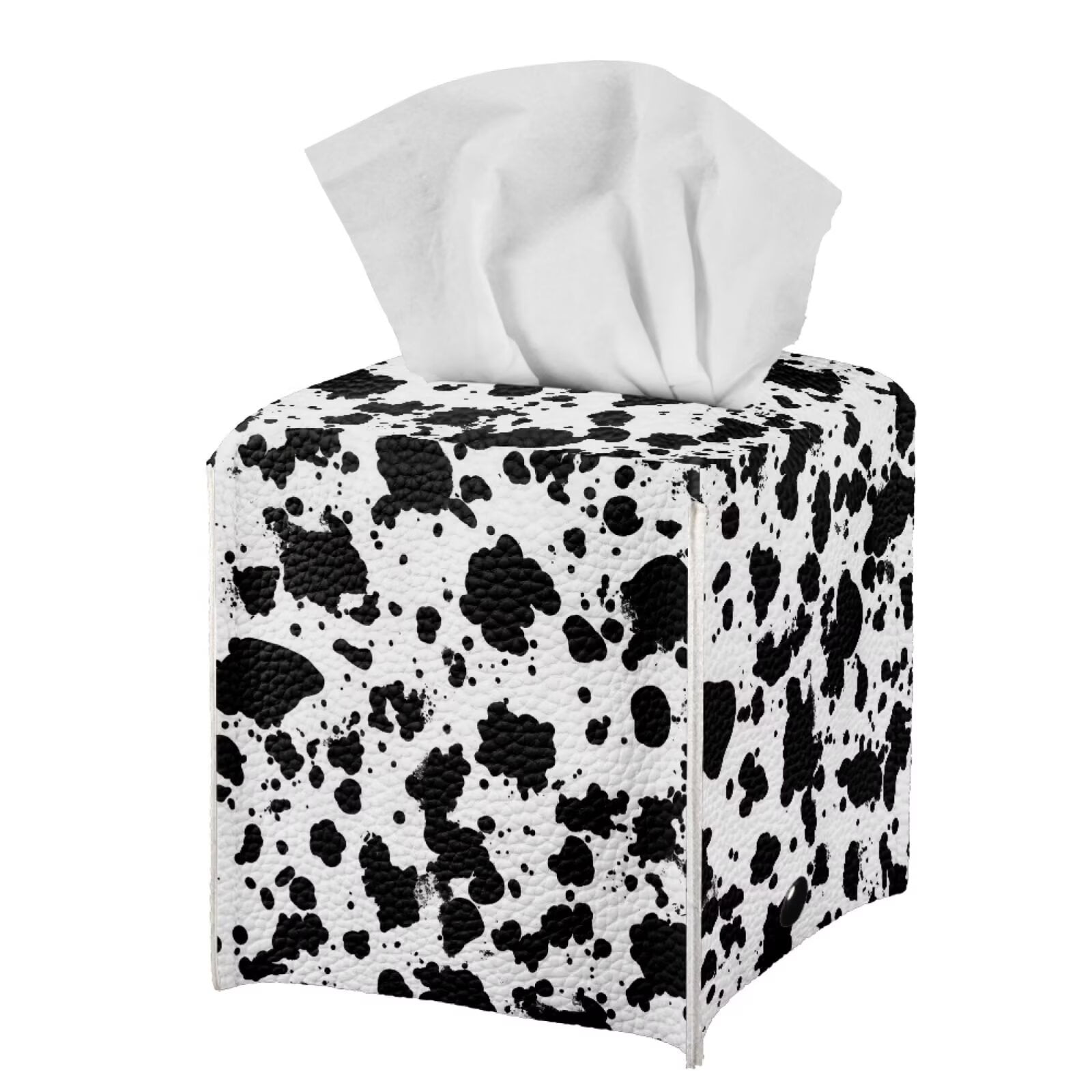 POLERO PU Leather Tissue Box Cover Square with Bottom Belt, Cow Print ...