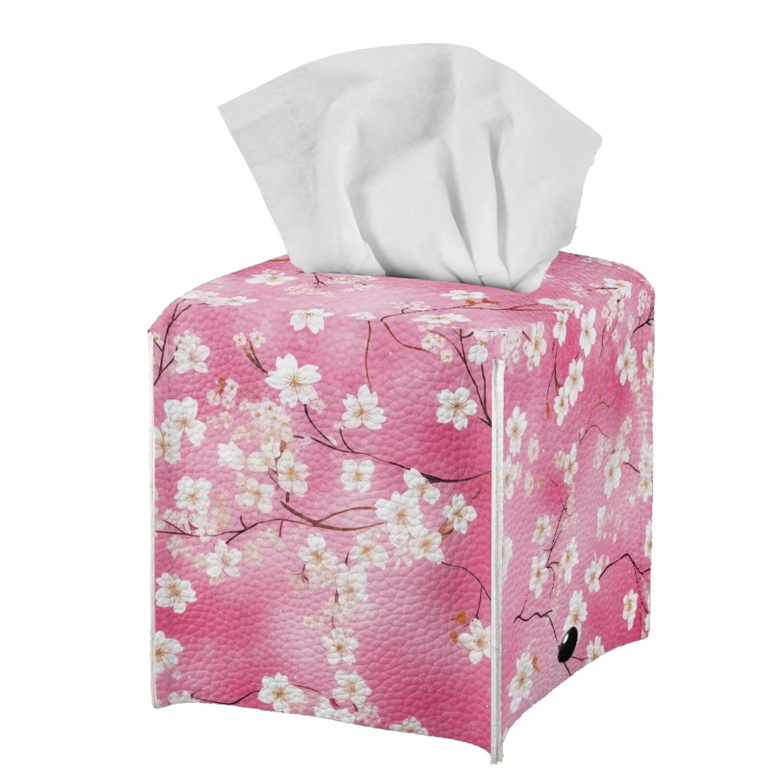 POLERO PU Leather Tissue Box Cover Square with Bottom Belt, Pink Cherry ...