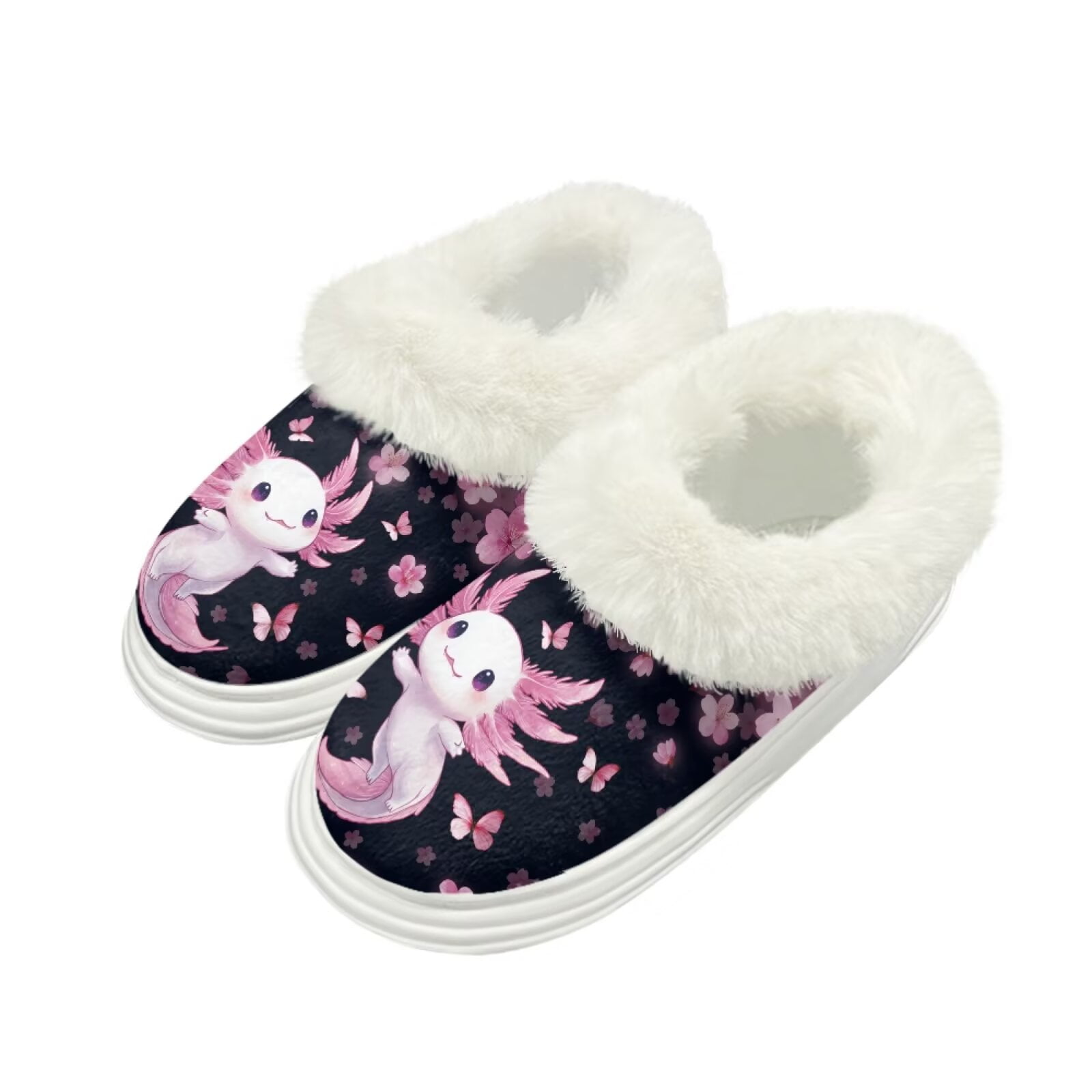 POLERO Pink Axolotl Butterfly Print House Slippers for Women Indoor ...