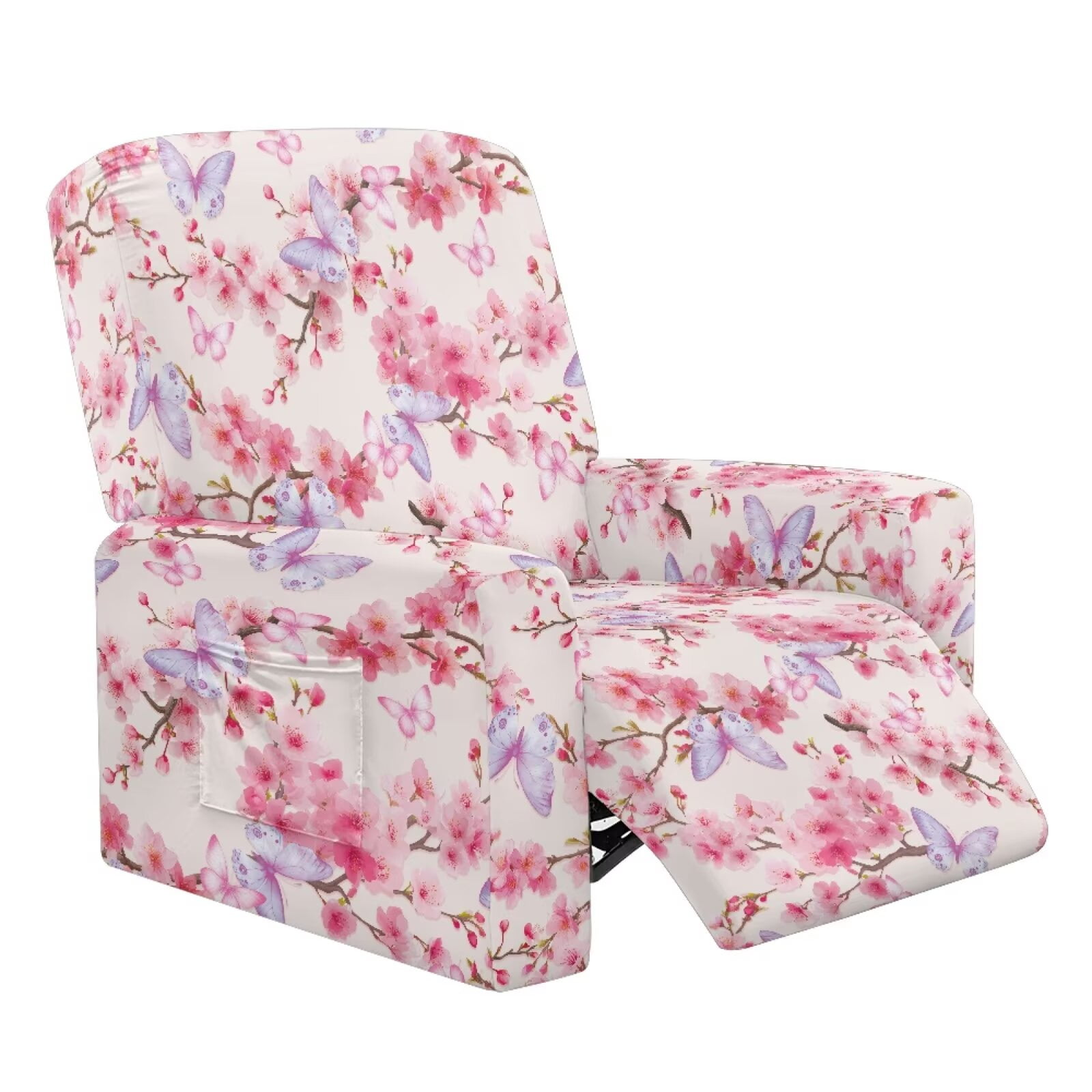 POLERO Pink Butterfly Print Recliner Chair Covers Cherry Blossom 4 ...