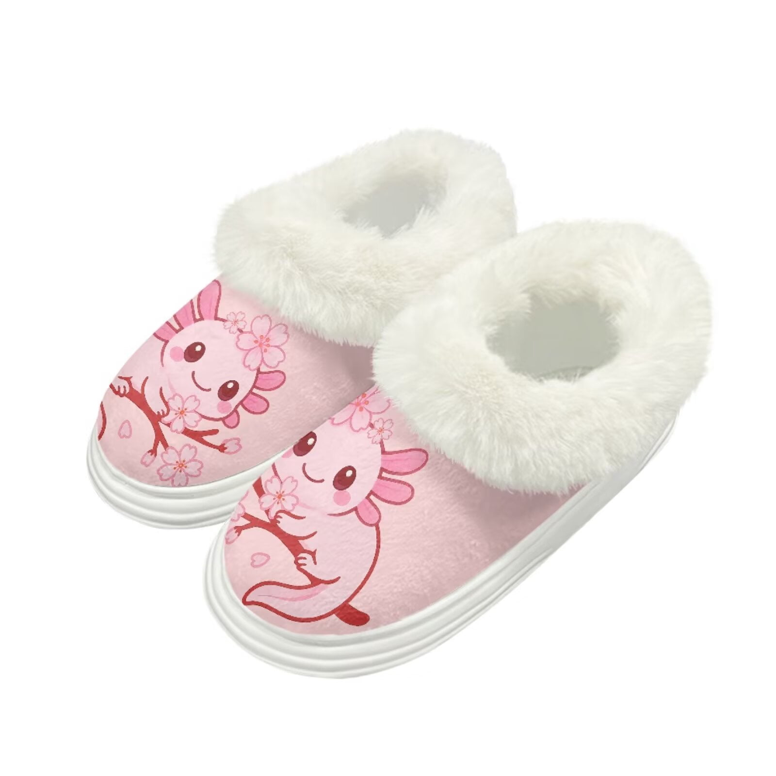 POLERO Pink Cartoon Axolotl Print Cozy Slippers for Women with Anti ...