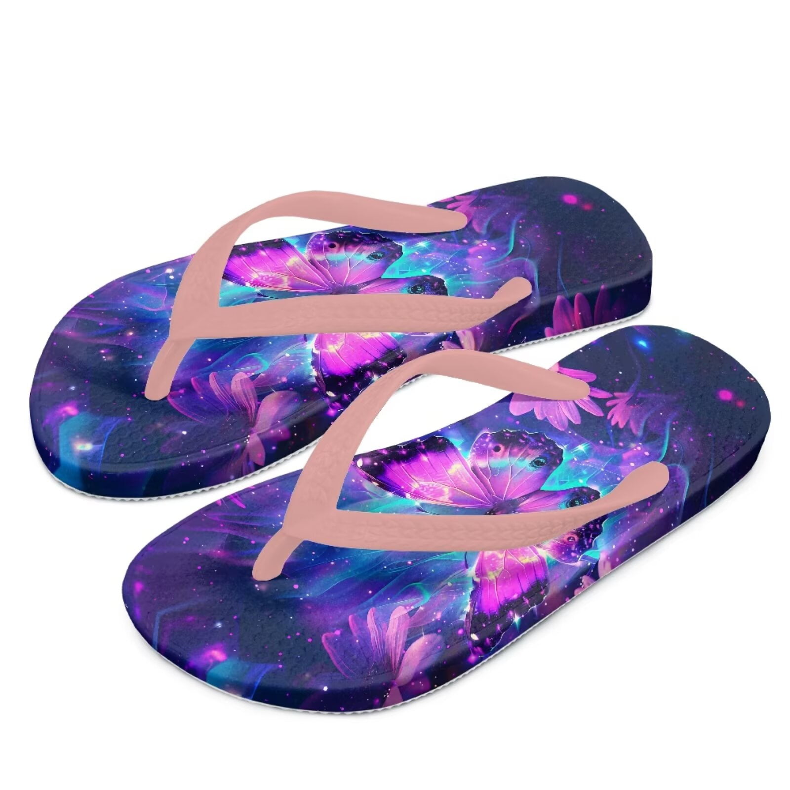 POLERO Purple Butterfly Galaxy Print Flip Flop Sandal Water Shoes ...