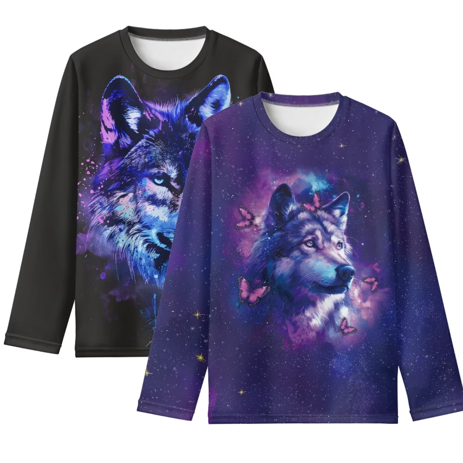 POLERO Purple Wolf Girls Basic Long Sleeve Shirts 9-10 Years 2 Pack ...