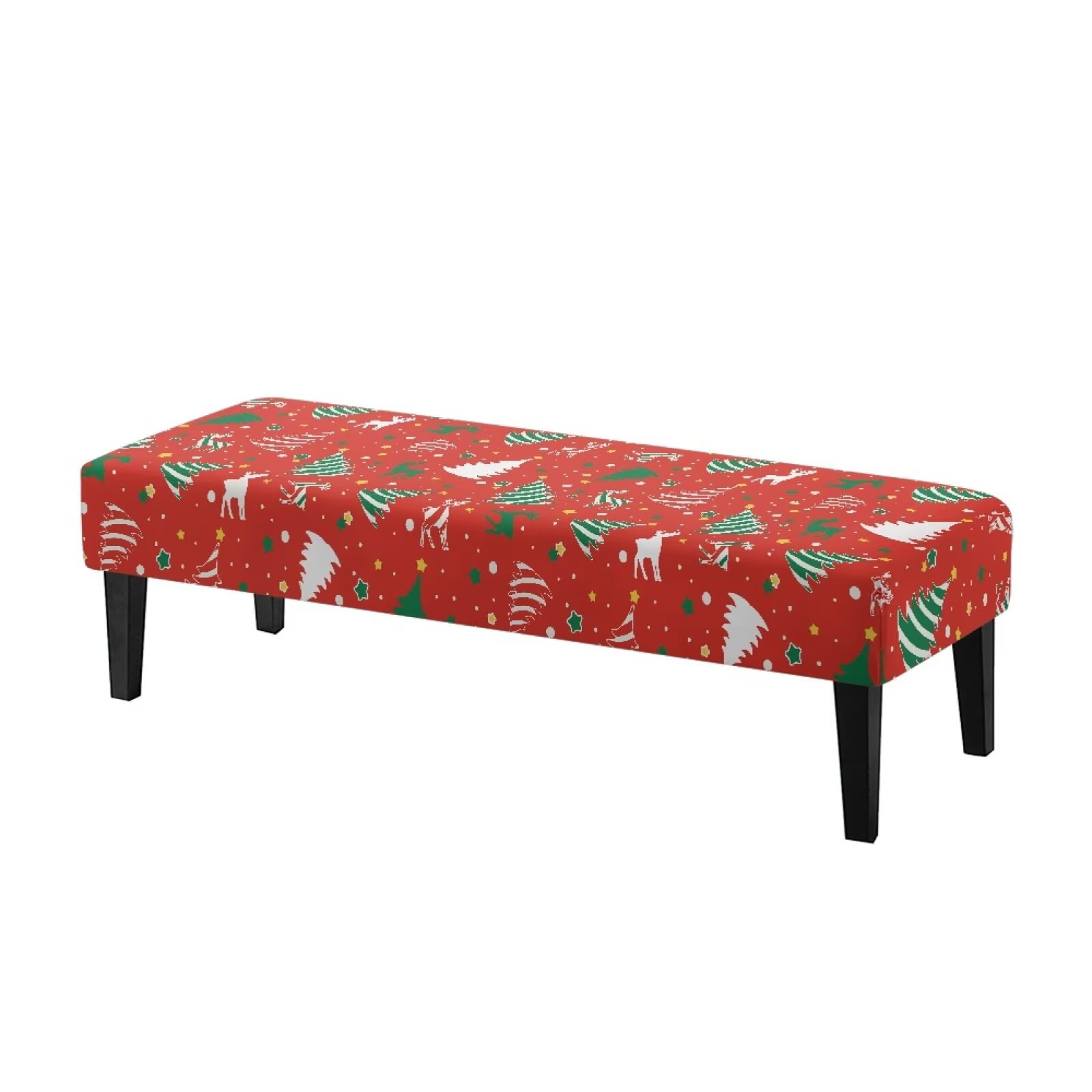 POLERO Red Christmas Tree Print Bench Seat Cover Christmas Decoration ...