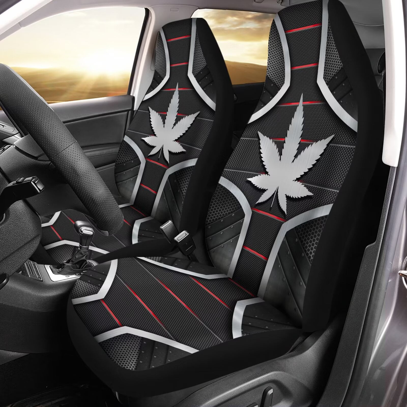 POLERO Silver Metal Maple Leaf Print Front Only Car Seat Cover for ...