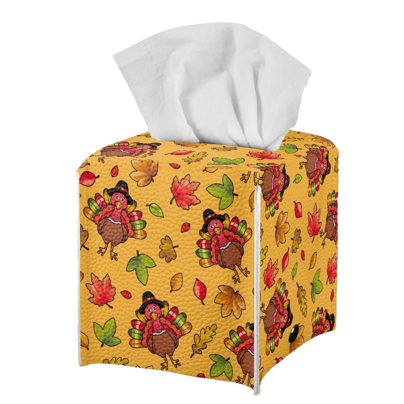 POLERO Thanksgiving Turkey Leaves Tissue Box Cover, Square Decorative ...