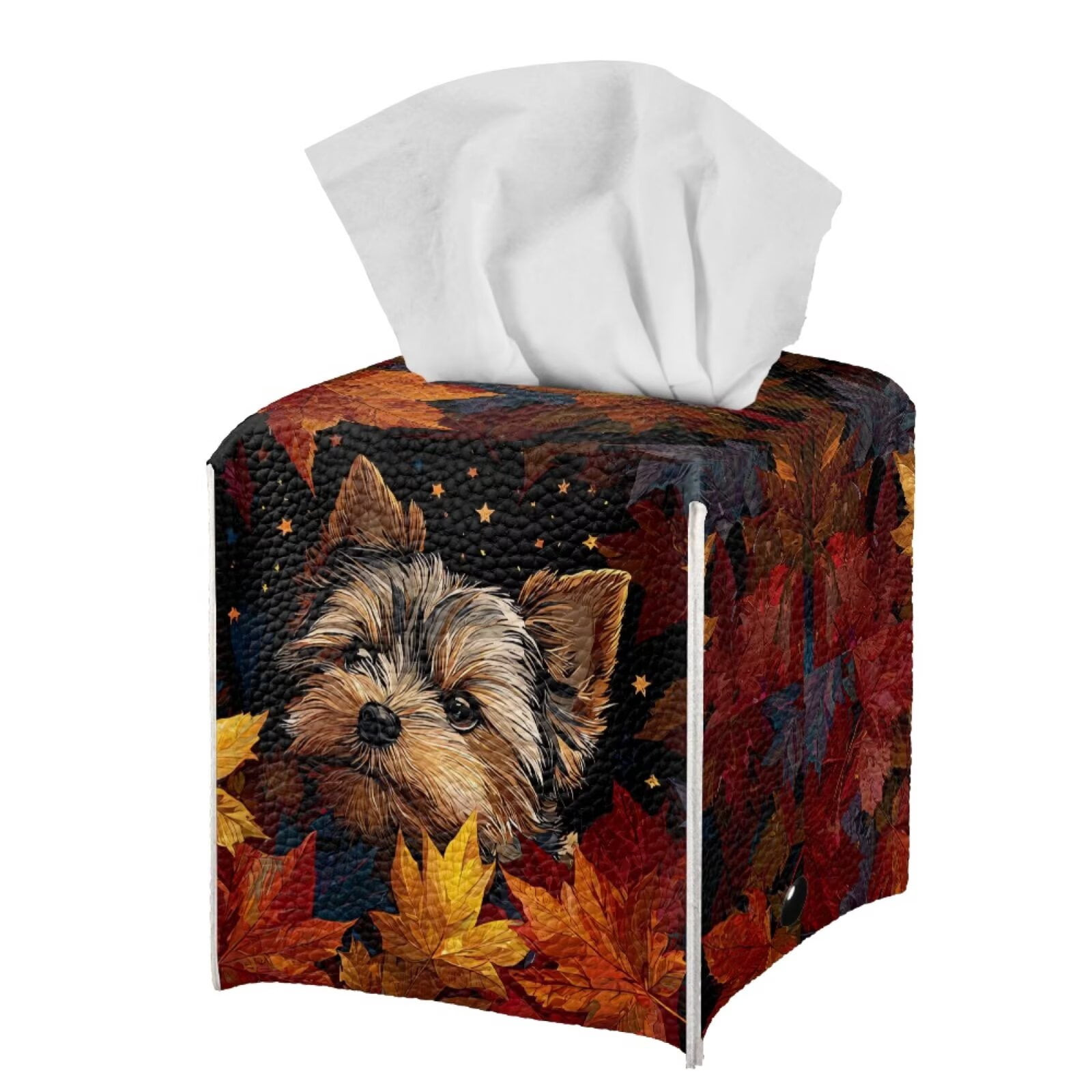 POLERO Tissue Box Cover PU Leather, Yorkshire Terrier Leaves Waterproof ...