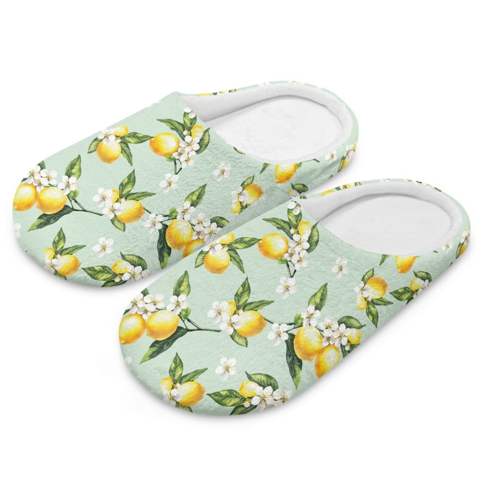 POLERO Tropical Lemon Flower Print Womens House Slippers Closed Toe ...
