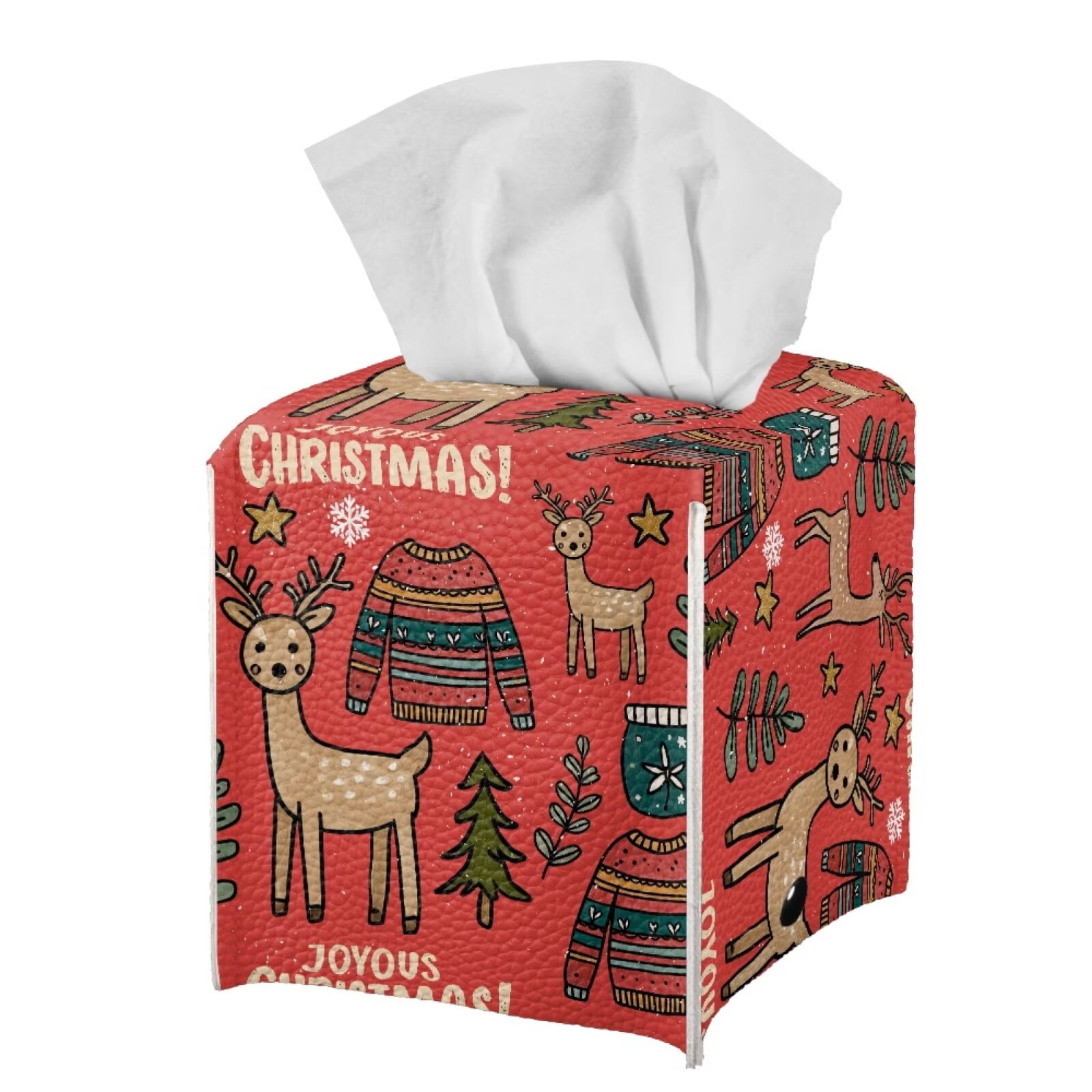 POLERO Waterproof Tissue Box Cover Square, Cute Christmas Reindeer PU ...